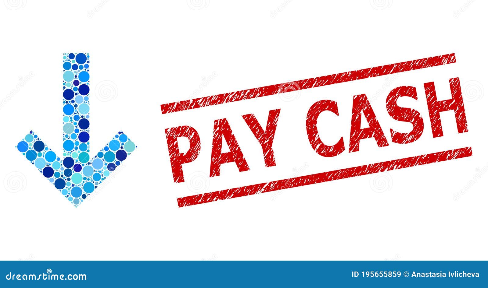 Textured Pay Cash Stamp Print and Arrow Down Collage of Rounded Dots ...