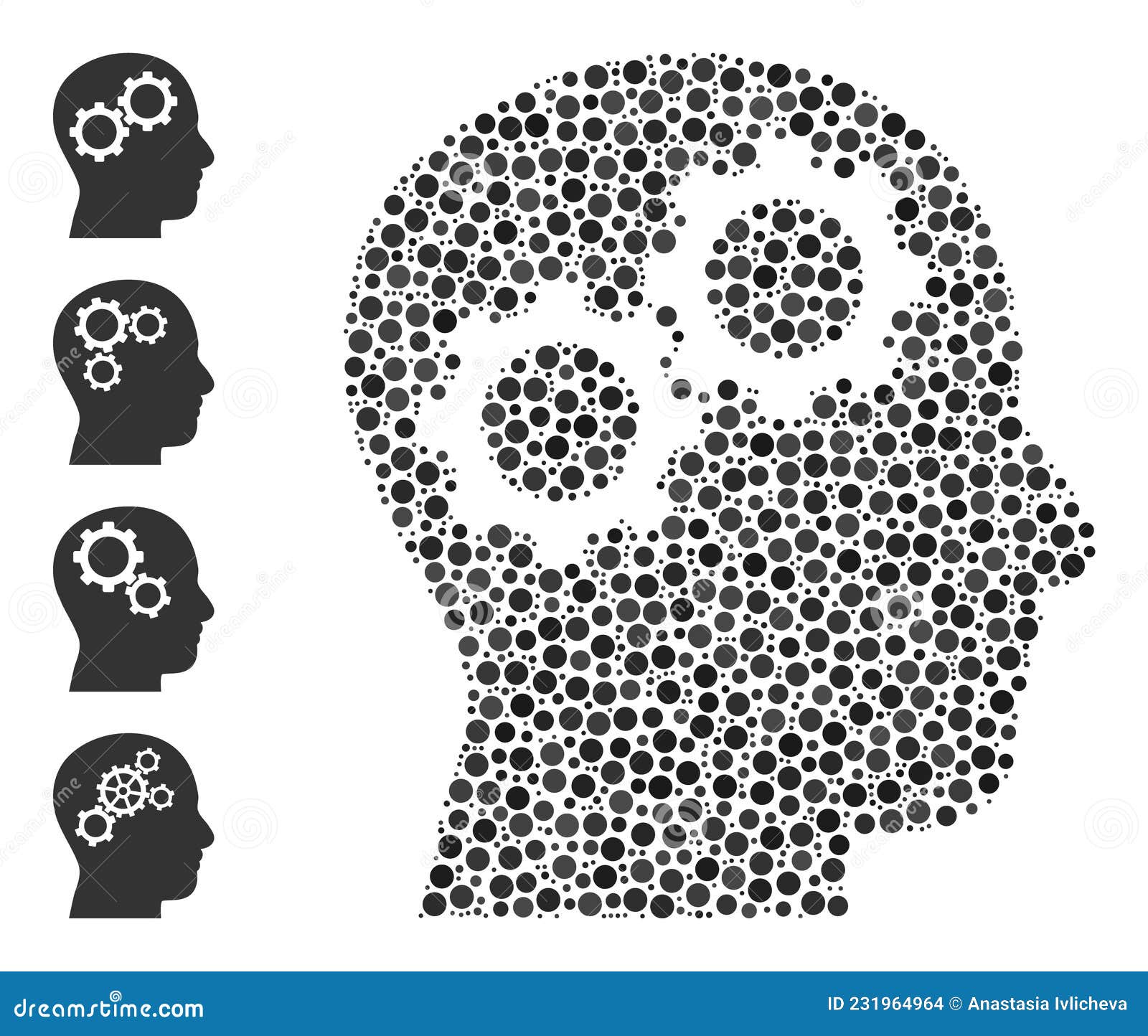 Dotted Brain Gears Mosaic of Circles with Other Icons Stock Vector ...