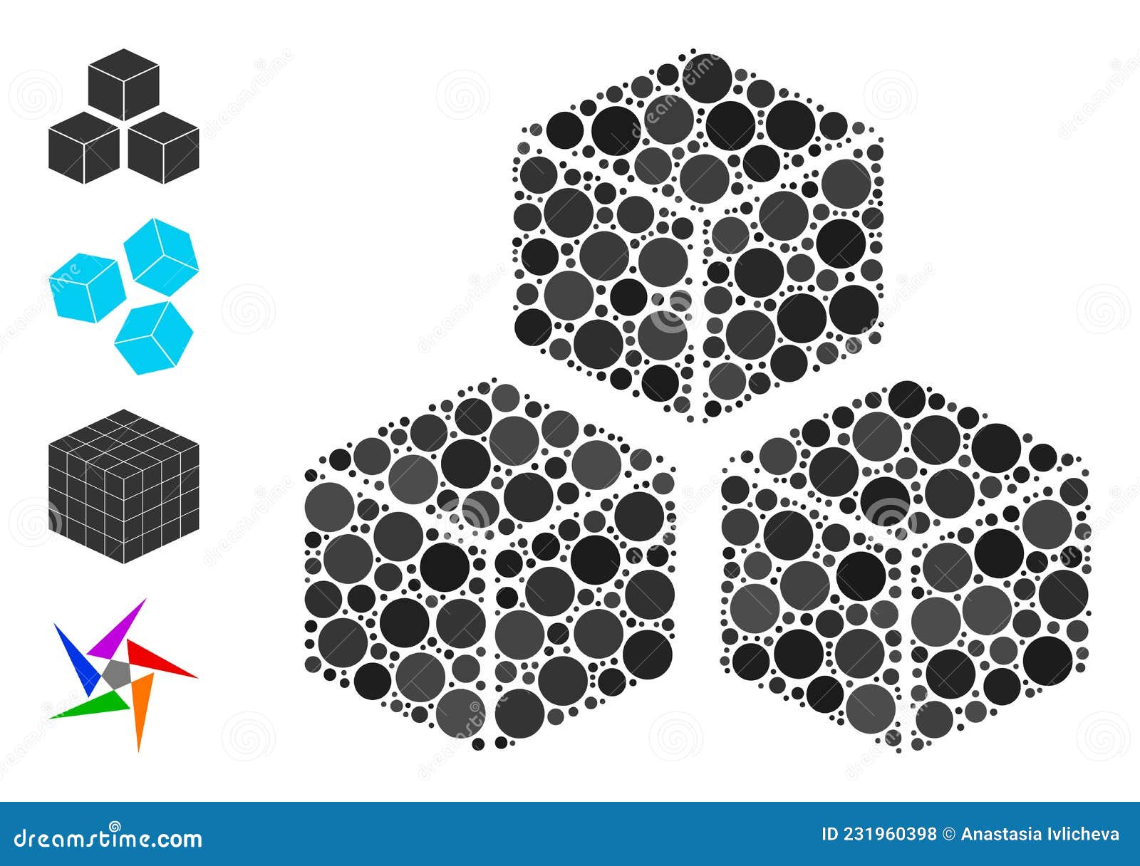 Dotted Cubes Mosaic of Round Dots and Other Icons Stock Vector ...