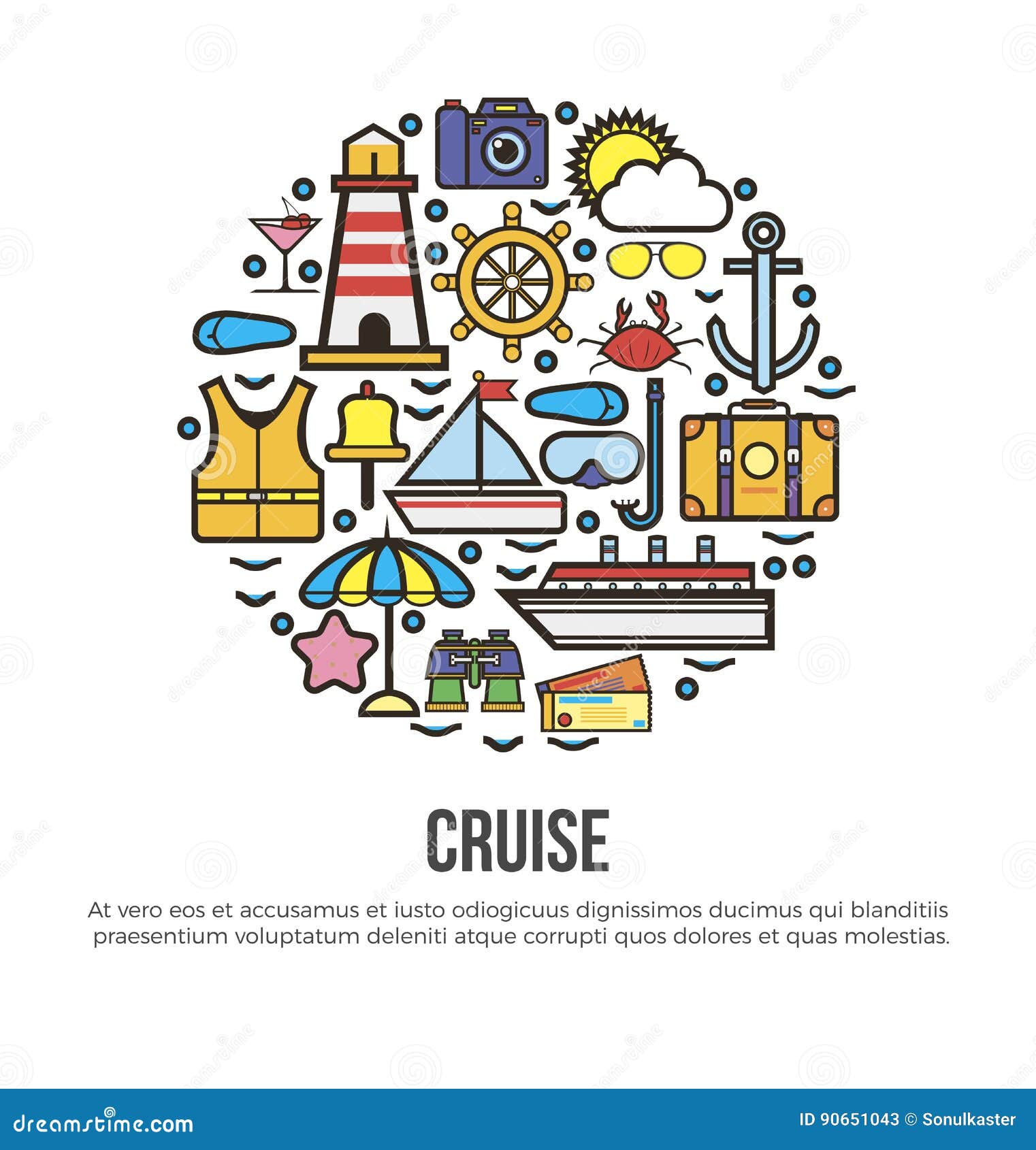 Circle with Nautical Cruise Elements Set on White Stock Vector ...