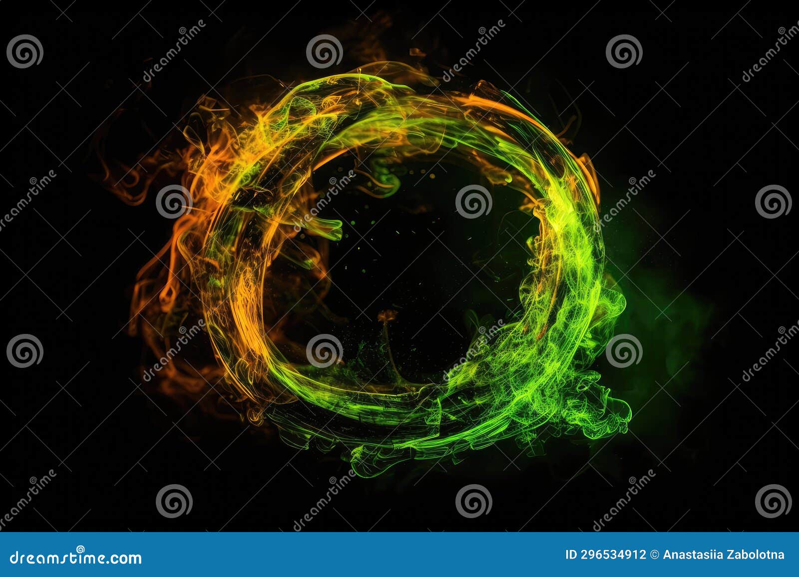 Circle of Neon Chartreuse with Smoke on Dark Background. Generative AI ...