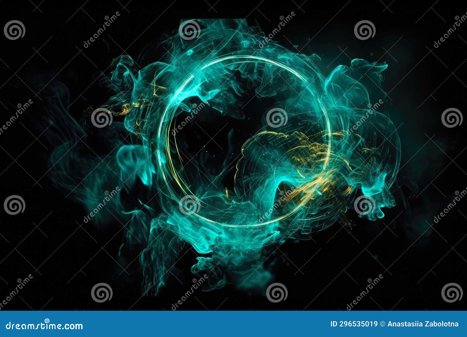 Circle of Neon Teal with Smoke on Dark Background. Generative AI Stock ...