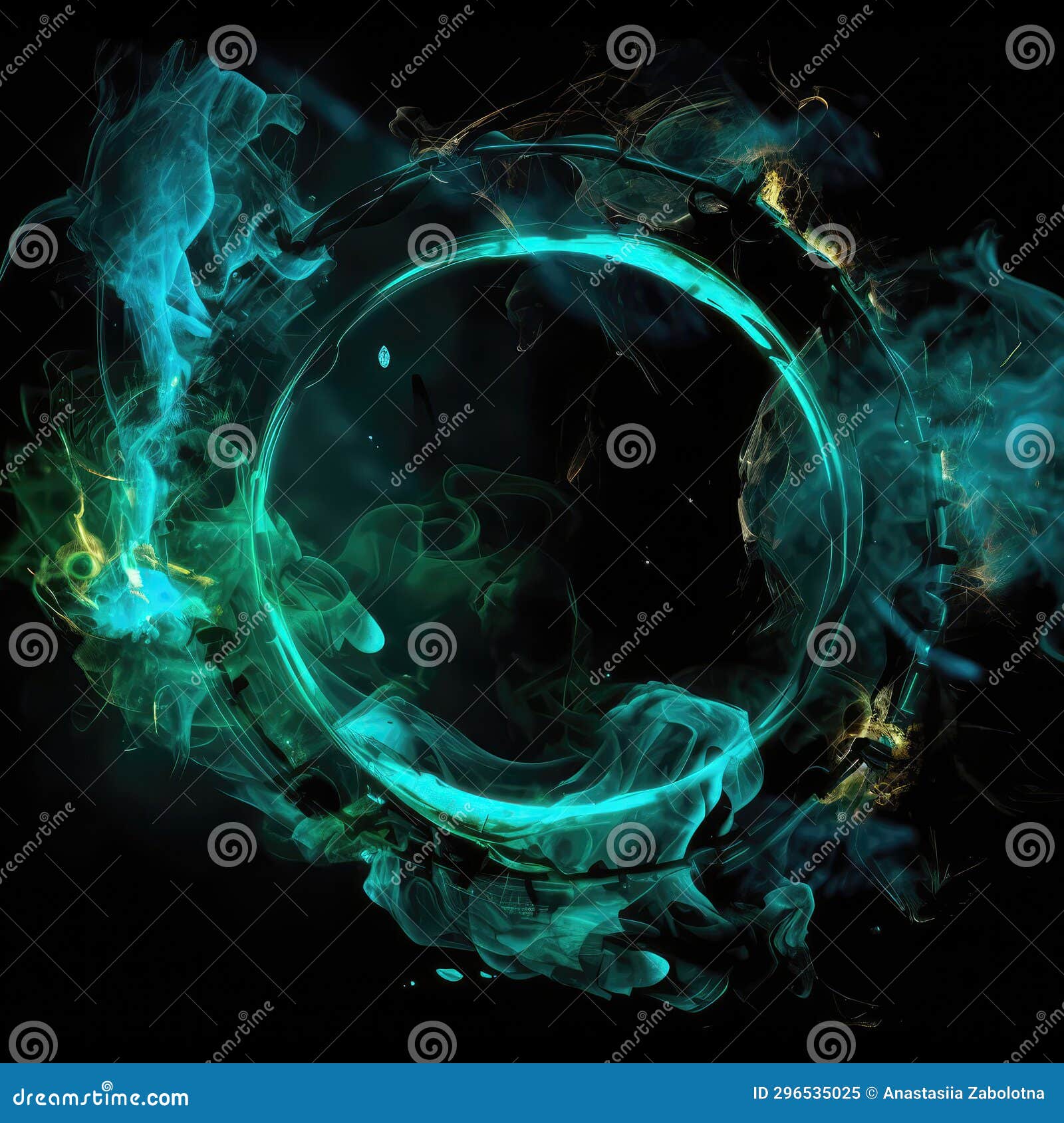 Circle of Neon Turquoise with Smoke on Dark Background. Generative AI ...