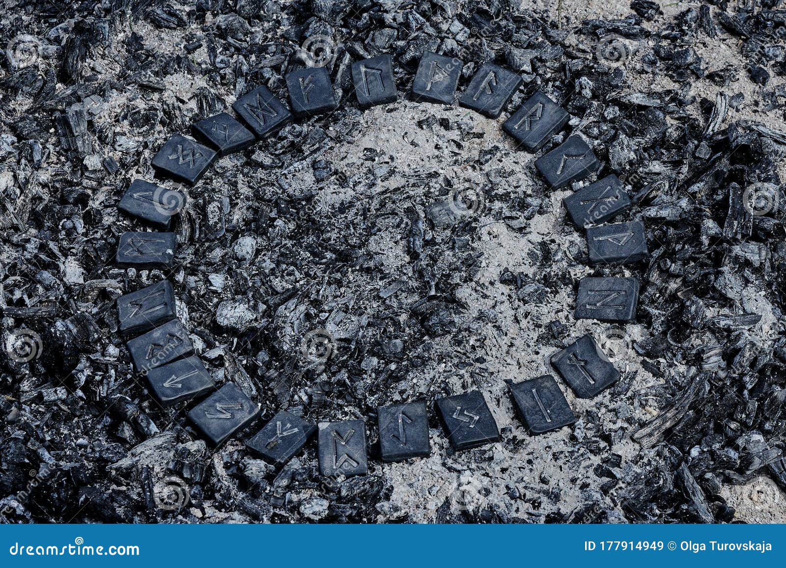 Circle of 24 Norse Runes Stones on Ashes Background Stock Image - Image ...