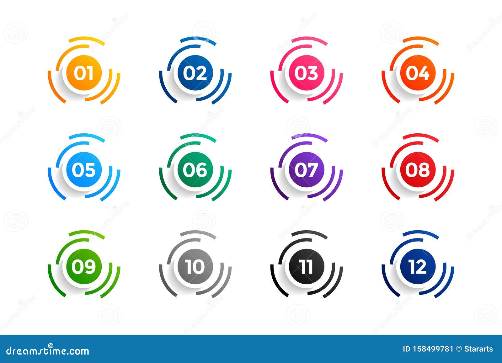 Circle Number Bullet Points Set from One To Twelve Stock Vector ...