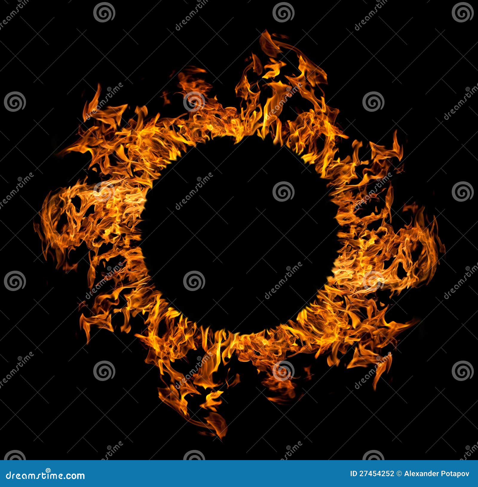 Circle of Orange Flame Isolated on Black Stock Photo - Image of passion ...