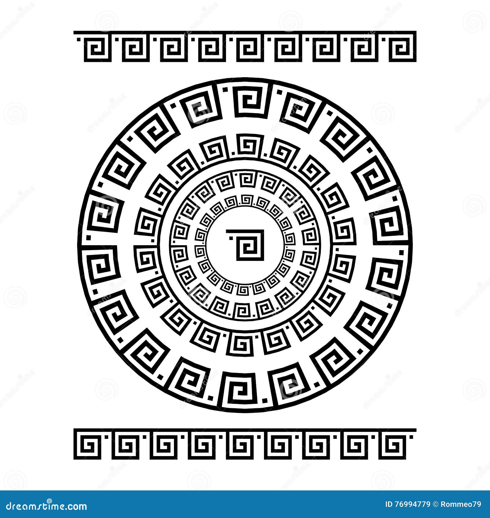 Circle Ornament Meander. Round Frame, Rosette of Ancient Elements ...