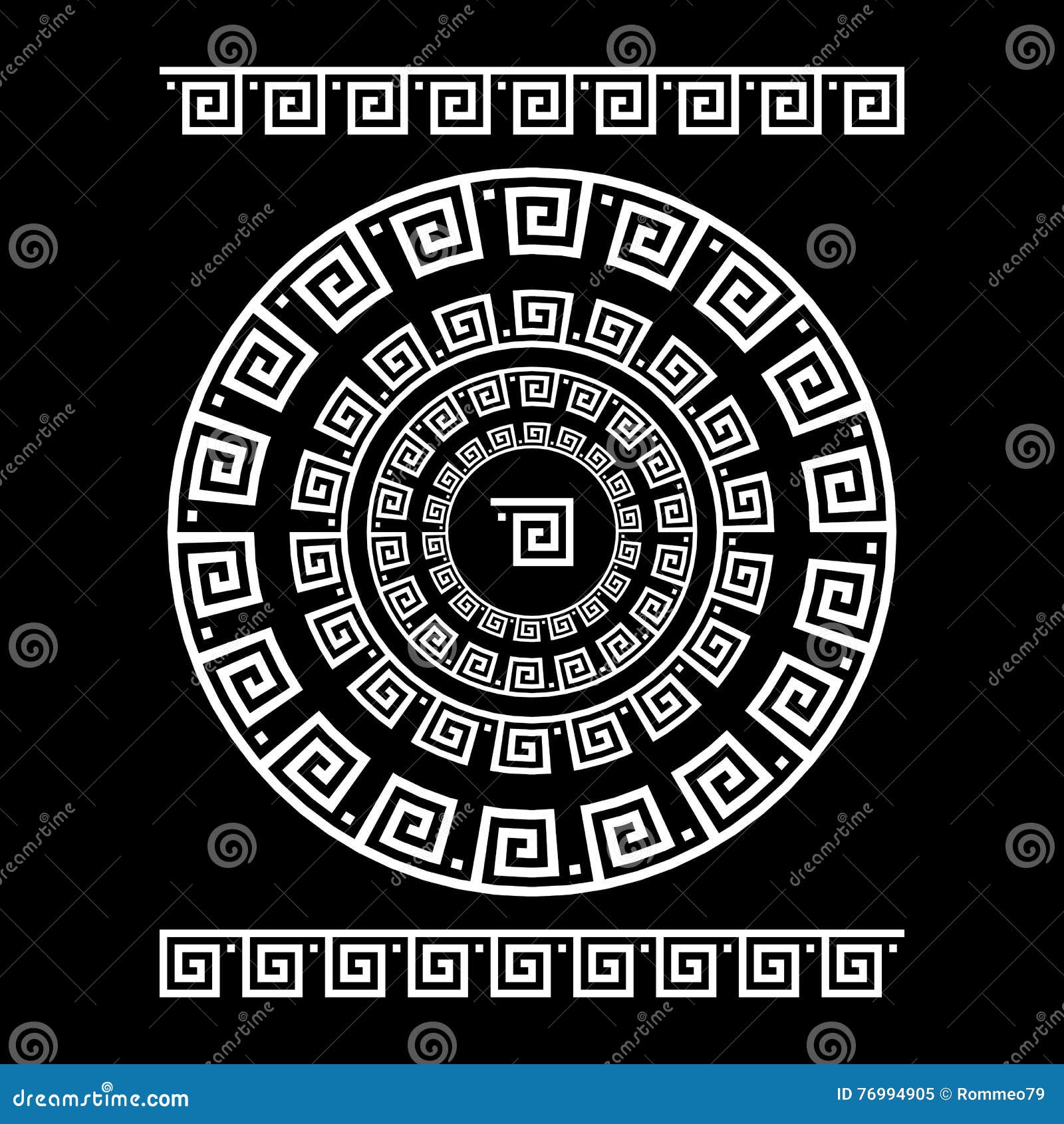 Circle Ornament Meander. Round Frame, Rosette of Ancient Elements ...