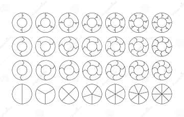 Circle Outline Pie Chart Set. Vector Flat Process Cycle Diagrams Stock ...