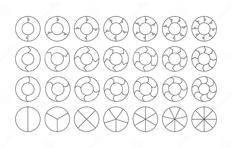 Circle Outline Pie Chart Set. Vector Flat Process Cycle Diagrams Stock ...