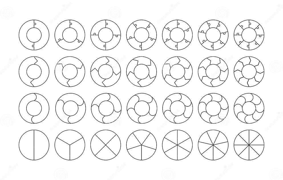 Circle Outline Pie Chart Set. Vector Flat Process Cycle Diagrams Stock ...