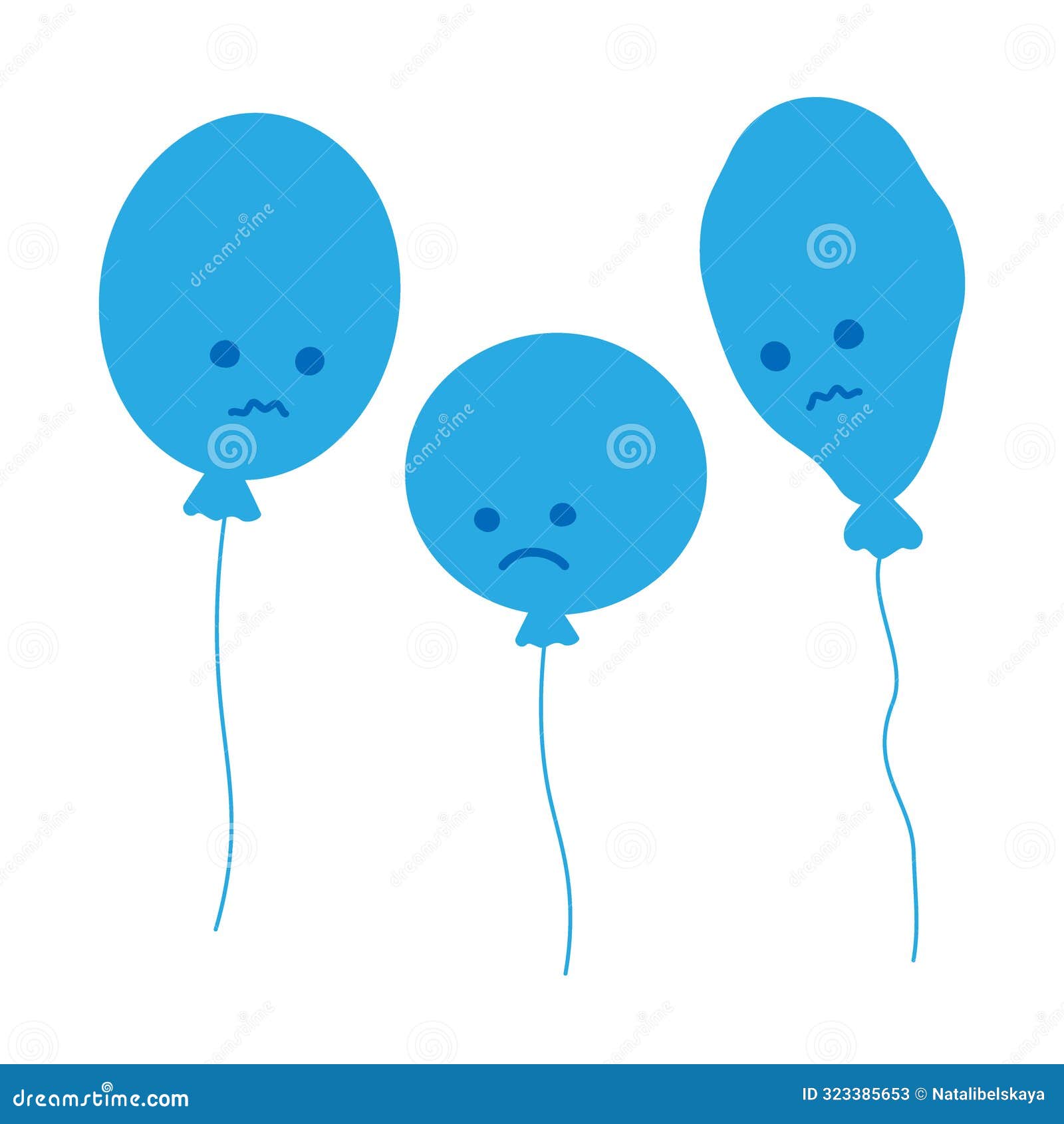 Circle And Deflated Balloon With Sad Smiley Faces In Trendy Monochrome ...