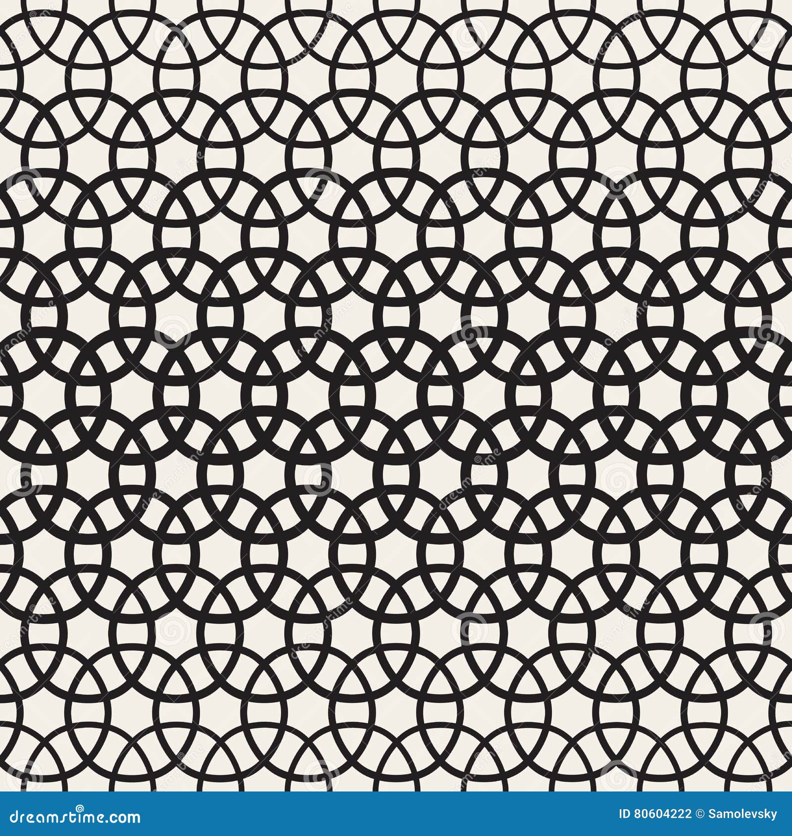 Circle Overlapping Shapes Lattice. Vector Seamless Black and White ...