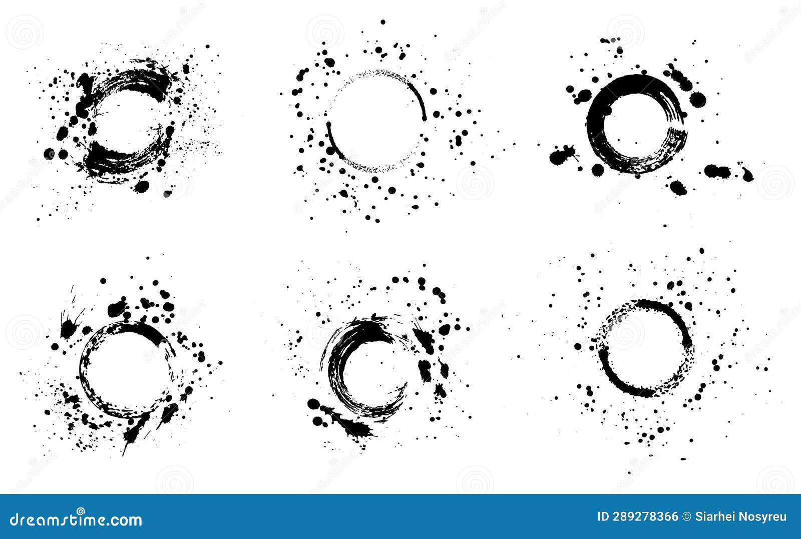 Circle with Paint Brush, Splash, Spray Elements. Set of Artistic ...