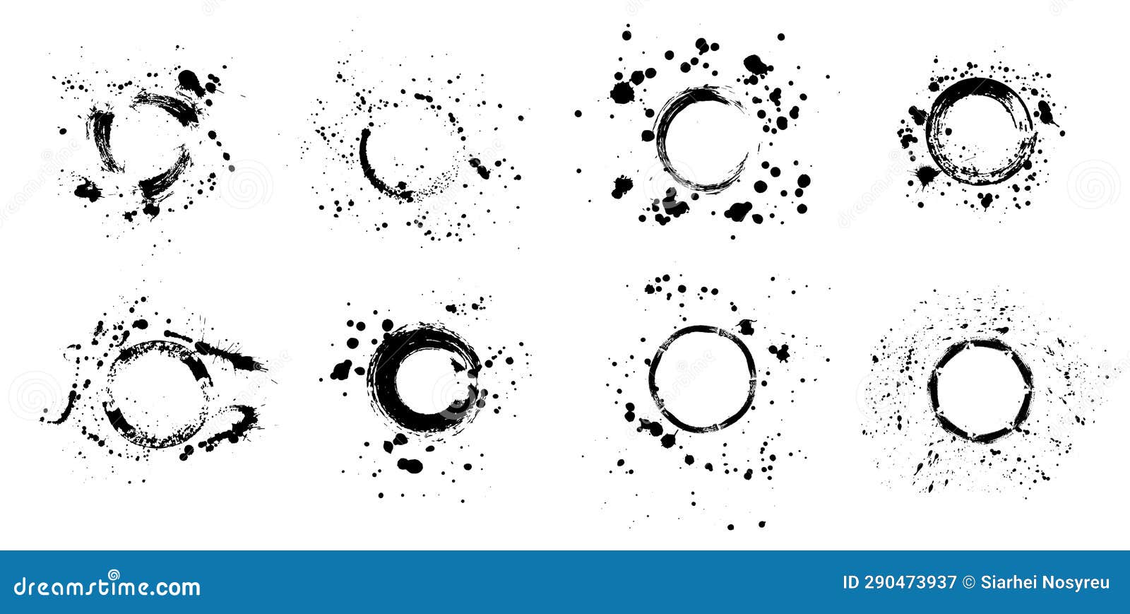 Circle with Paint Brush, Splash, Spray Elements. Set of Artistic ...