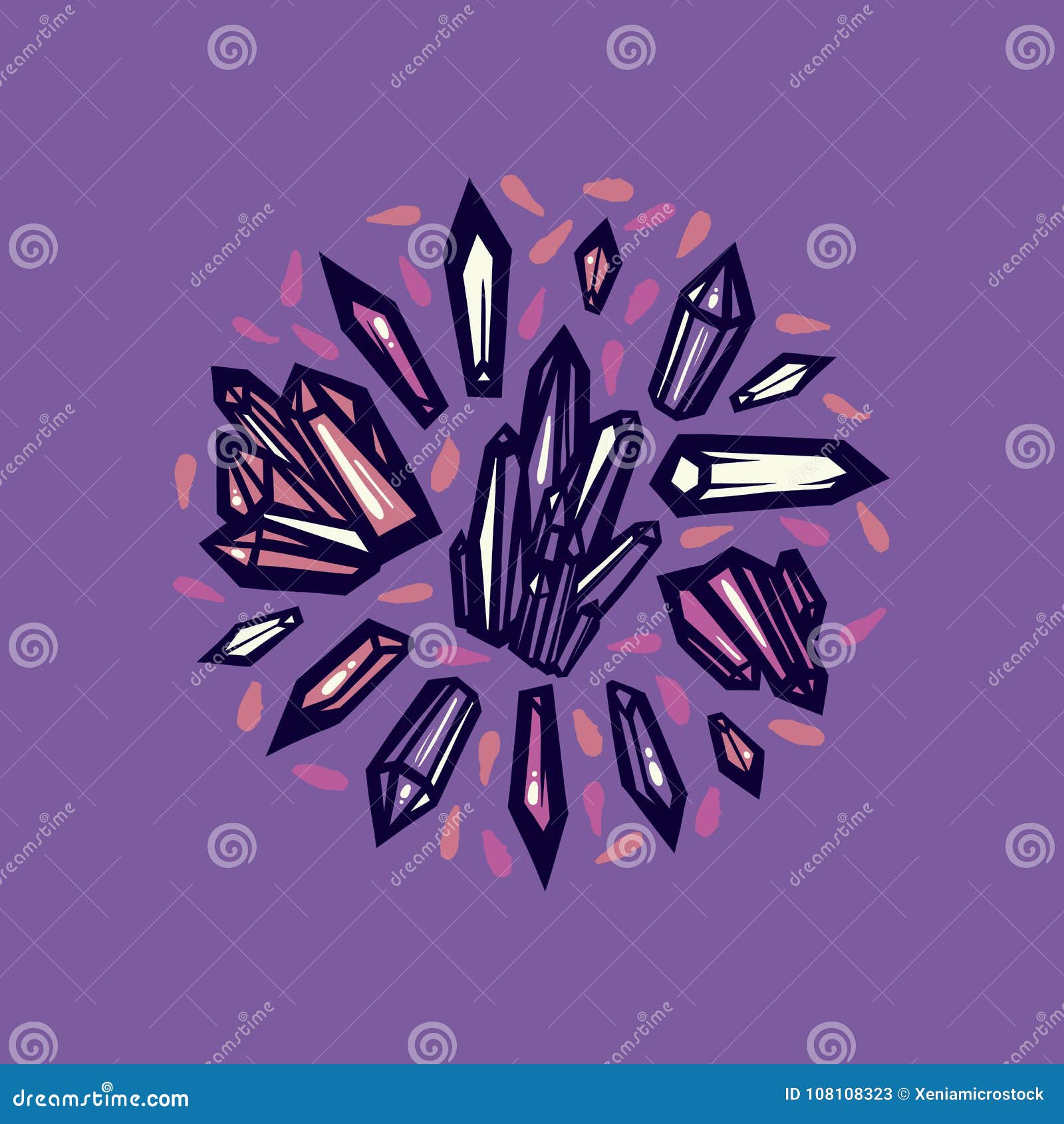 Circle Pattern with Crystals of Violet, Orange and Coral. Stock Vector ...