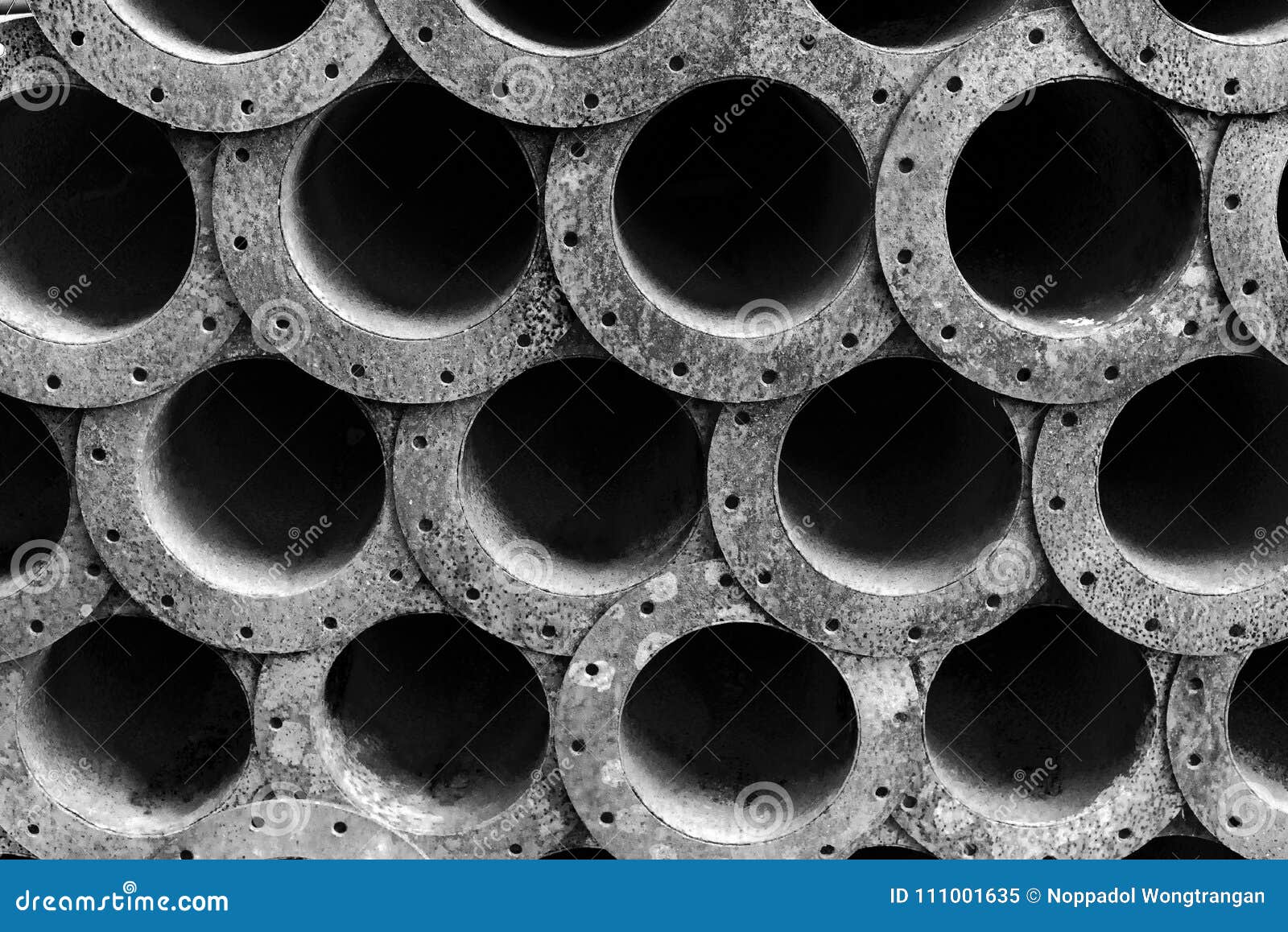 Circle Pattern of Rusty Steel Pipes in Black and White Stock Image ...