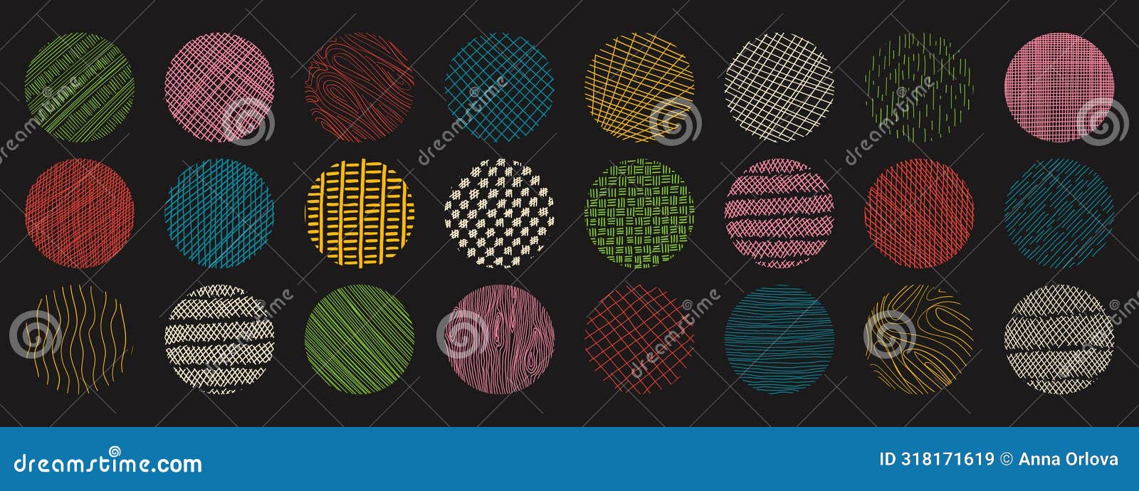 Circle Patterns with Hand Drawn Linear Hatching and Crosshatching ...