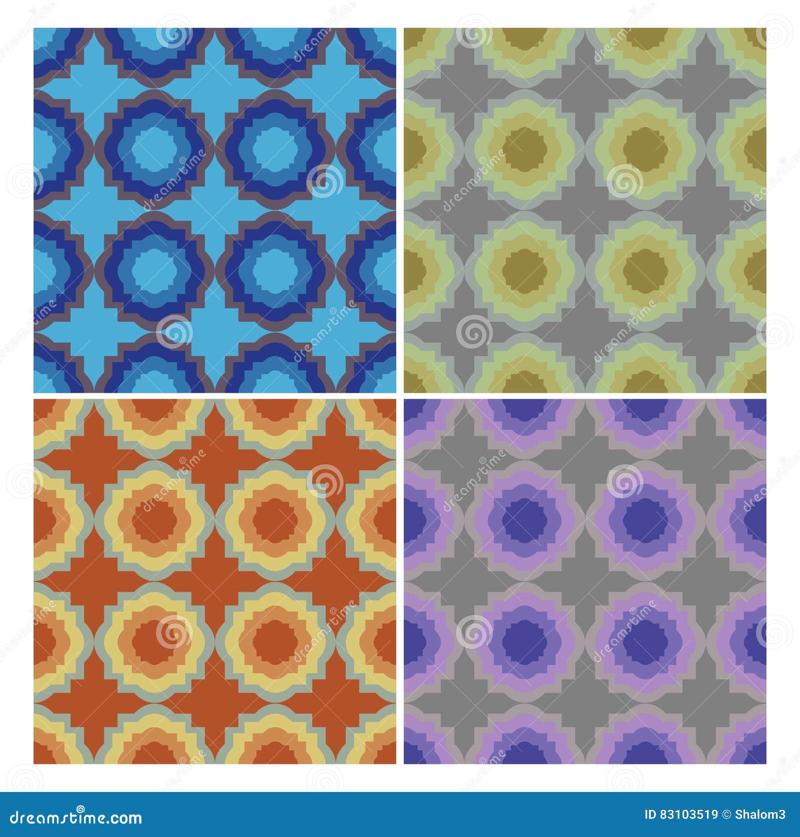 Circle Patterns In Retro Nostalgic Colors. Set Of Seamless Patterns In ...