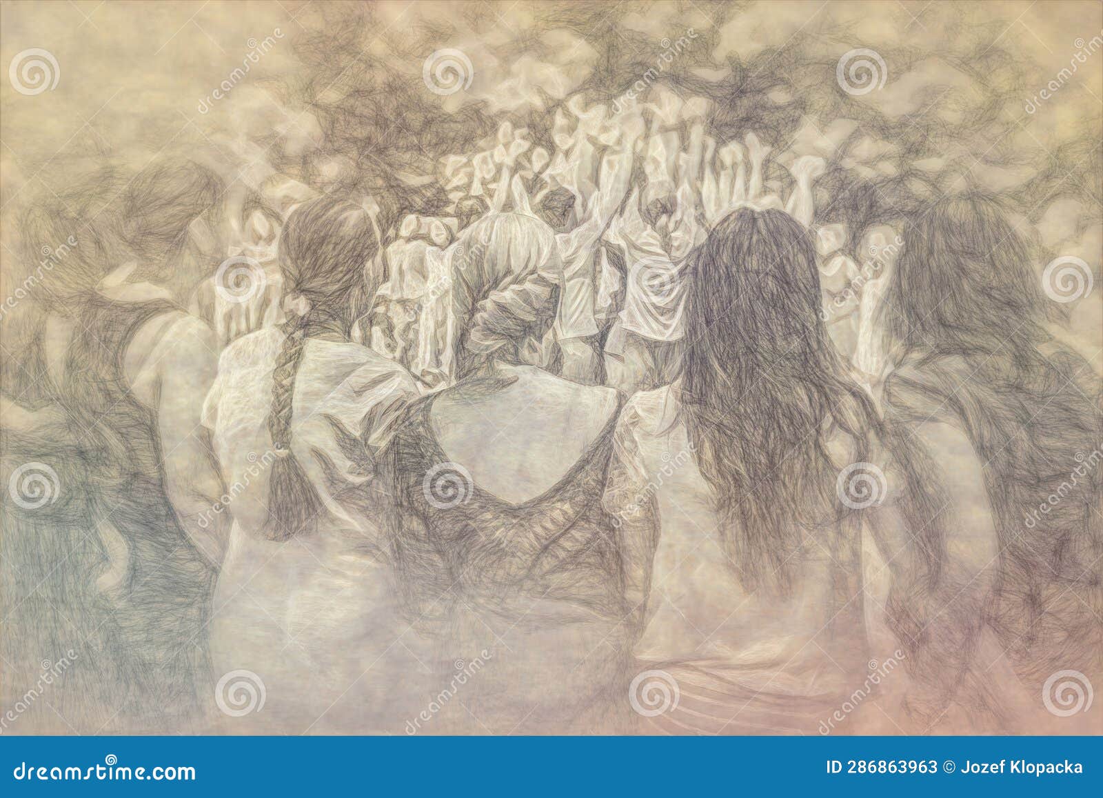 Circle of People on Ceremony and Drawing Effect. Stock Illustration ...