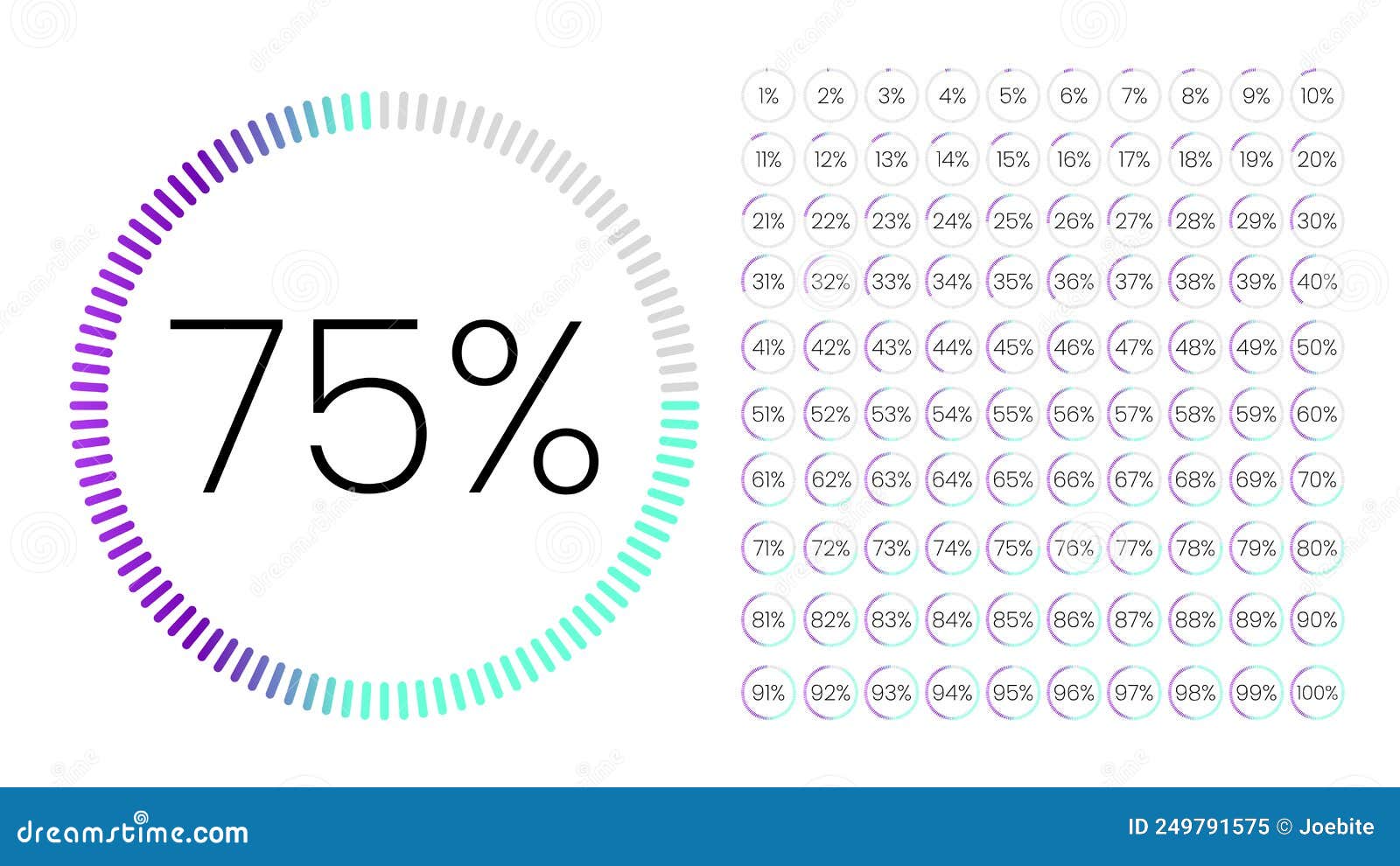 Set of Gradient Circle Percentage Meters from 0 To 100 for Infographic ...