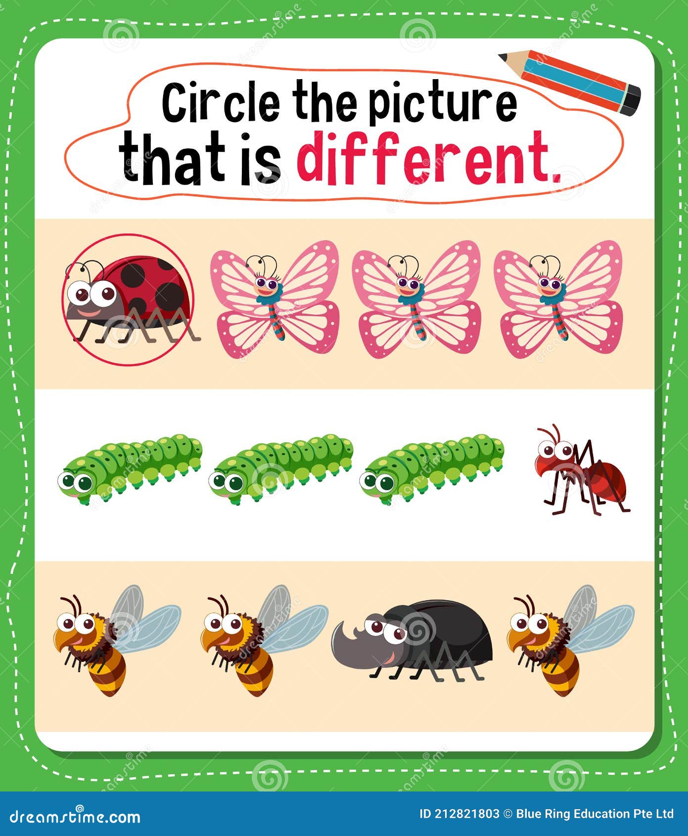Circle the Picture that is Different Activity for Kids Stock Vector ...
