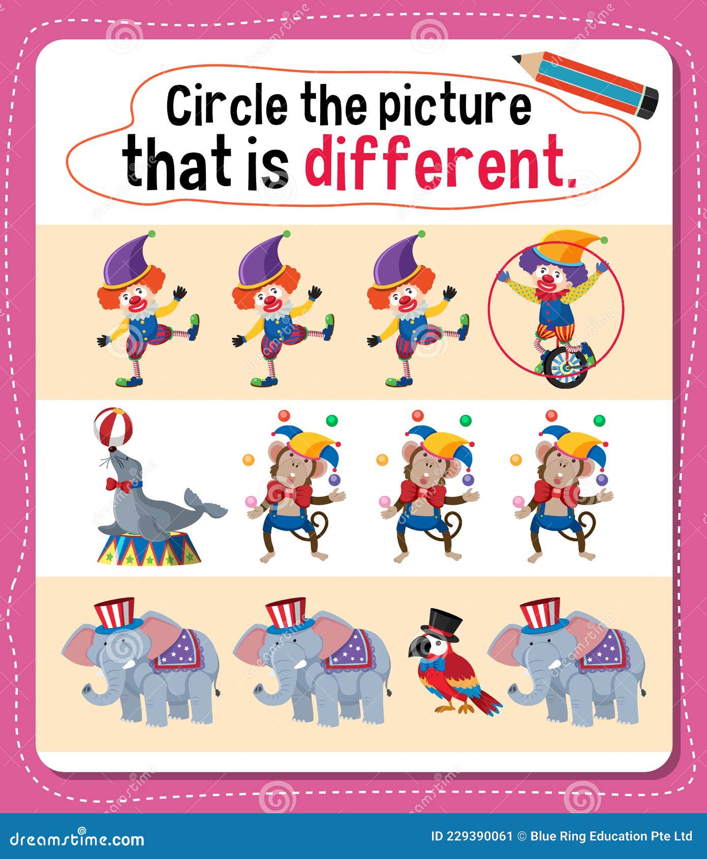 Circle the Picture that is Different Activity for Kids Stock Vector ...