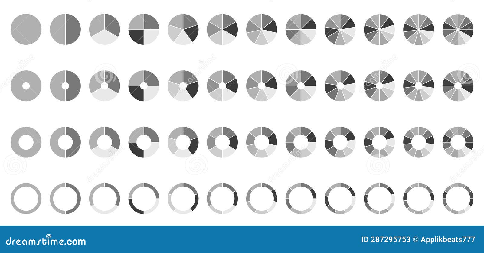 Set Of 3D Pie Charts. Round Diagram Render In Cartoon Realistic Style ...