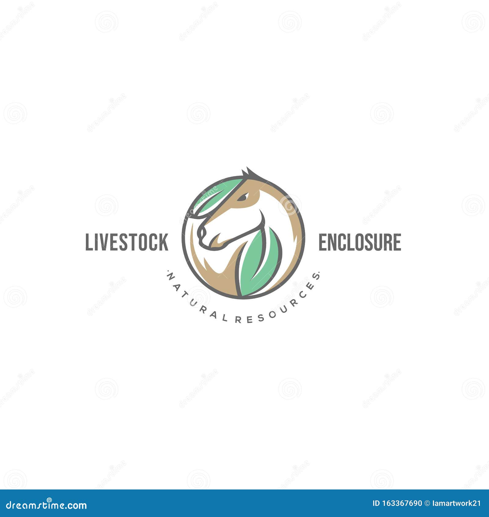 Circle Ranch Horse Logo with Natural Leaf Design Vector Template Stock ...