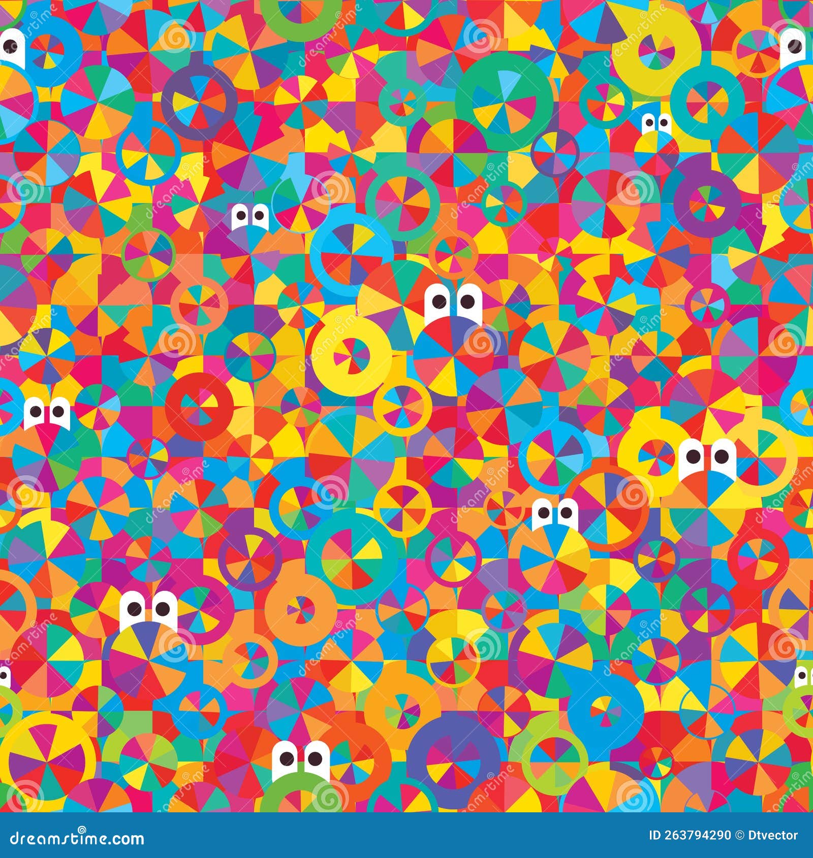 Circle Ray Cartoon Eye Seamless Pattern Stock Vector - Illustration of ...