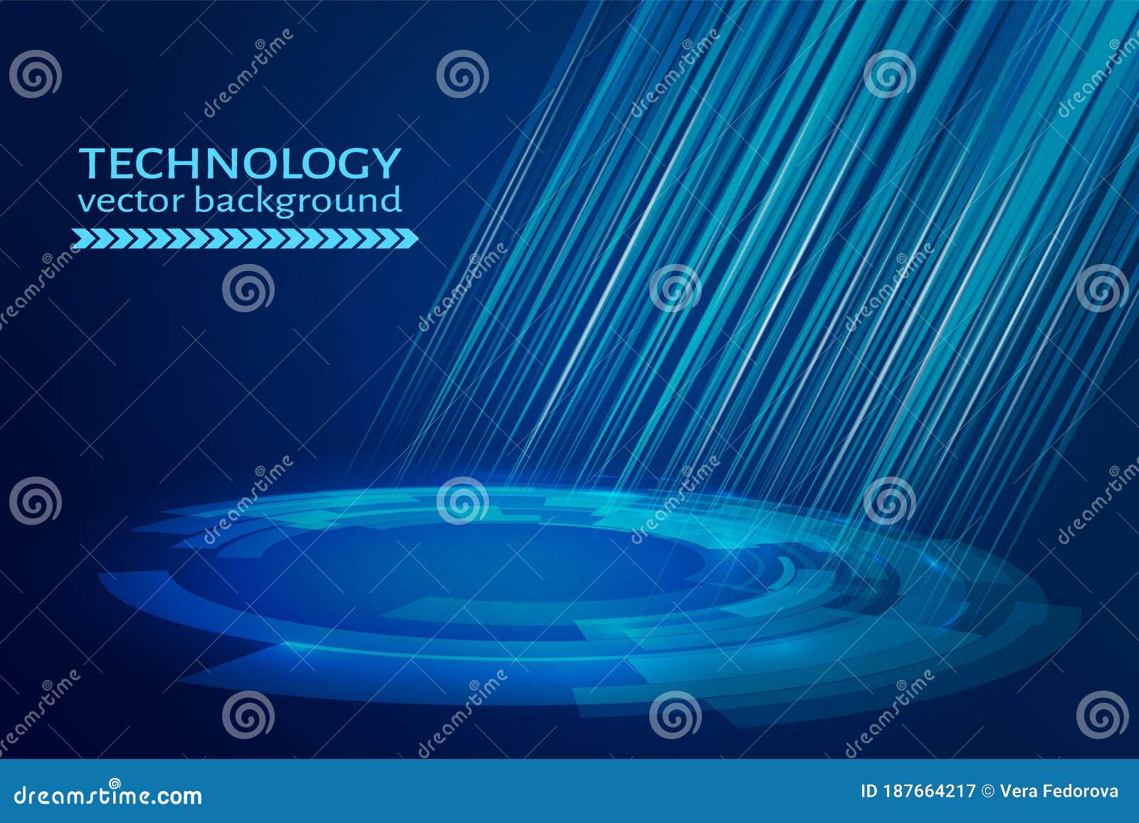 Circle with Rays of Light on a Dark Background. Blue Technology ...