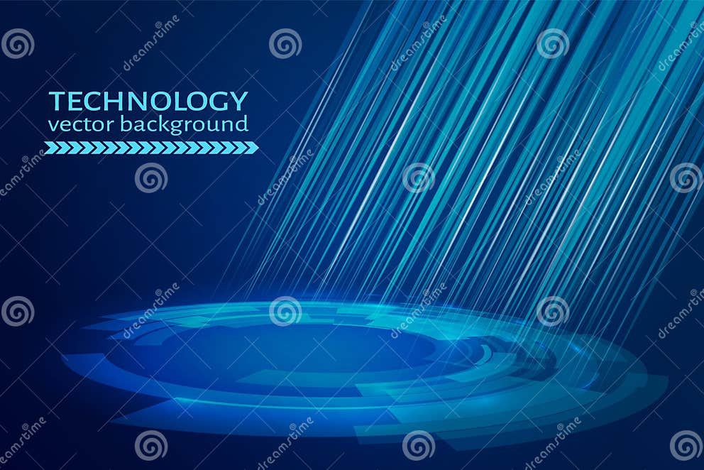 Circle with Rays of Light on a Dark Background. Blue Technology ...