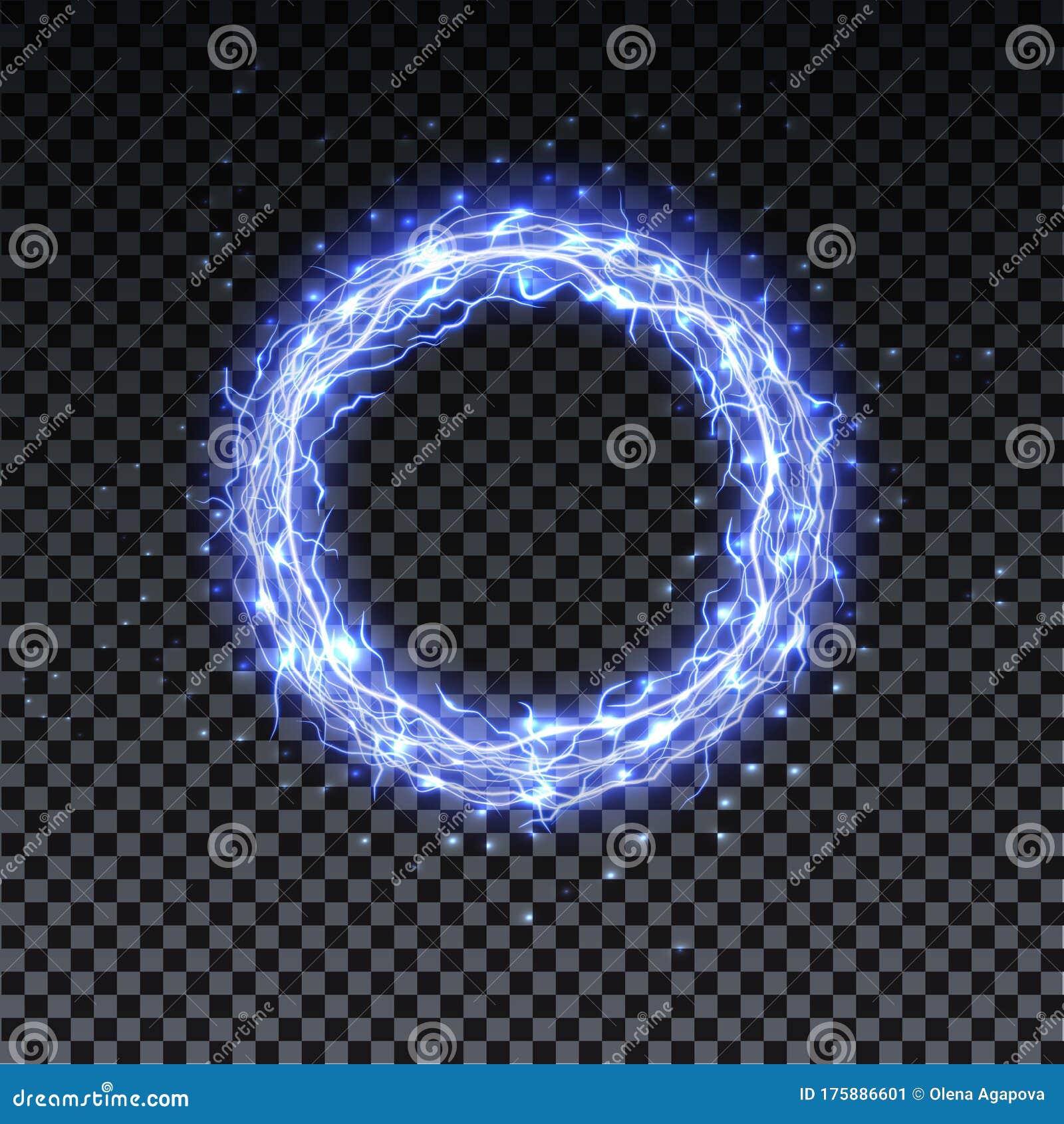 Circle Realistic Lightning. Thunder Spark Light, Fireball on ...