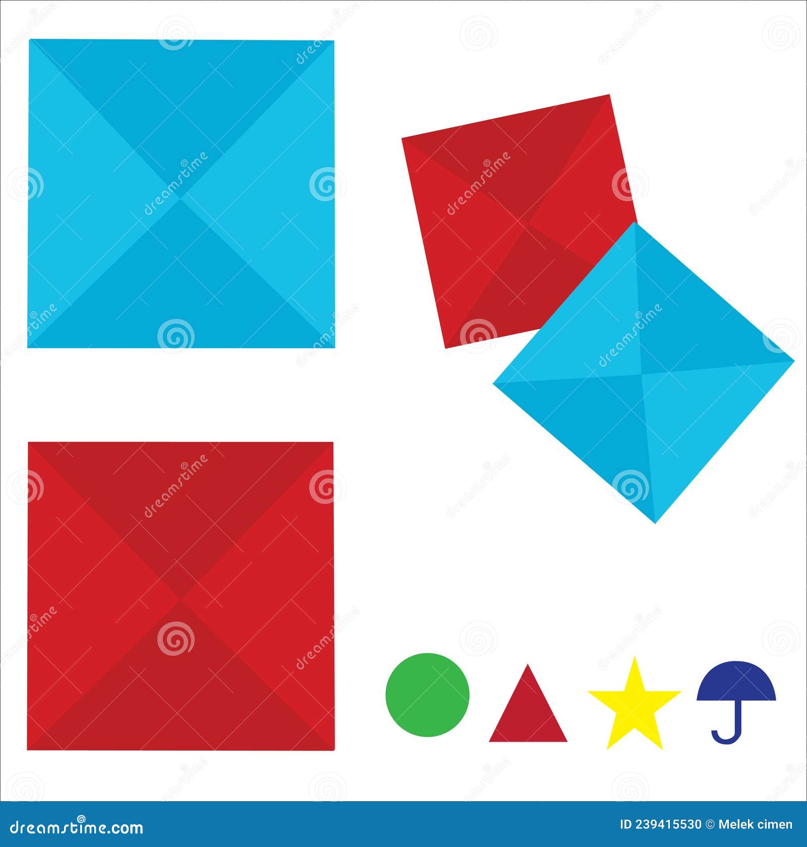 Circle, Red and Blue Card, Triangle, Star and Umbrella Shapes with ...