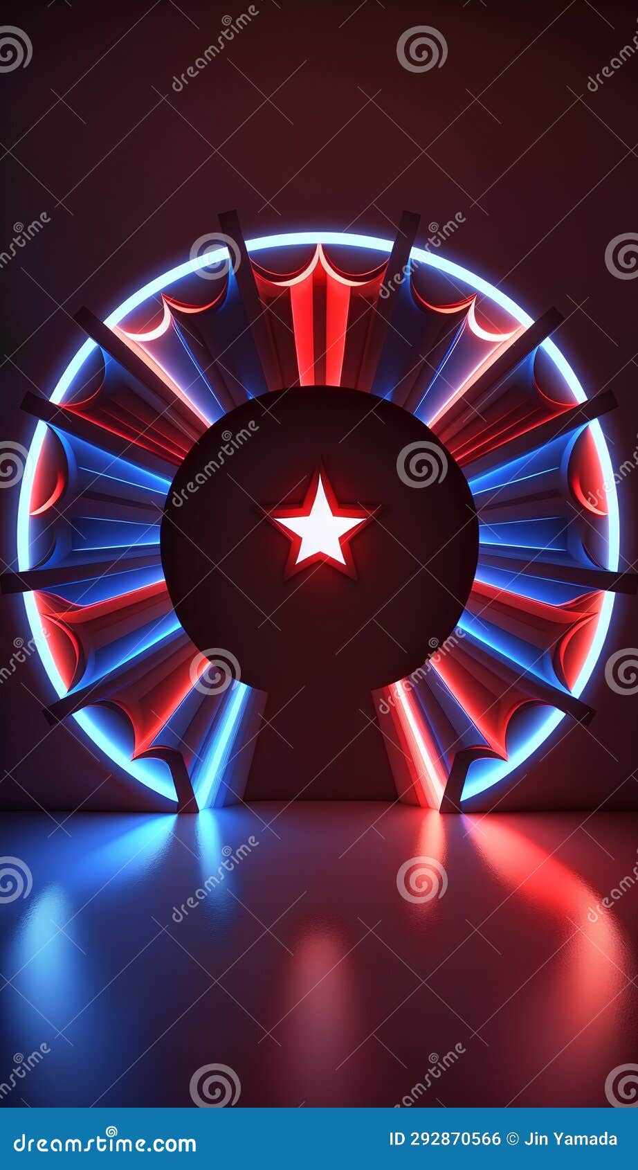 Circle with Red and Blue Neon Lights. 3D Rendering Stock Illustration ...