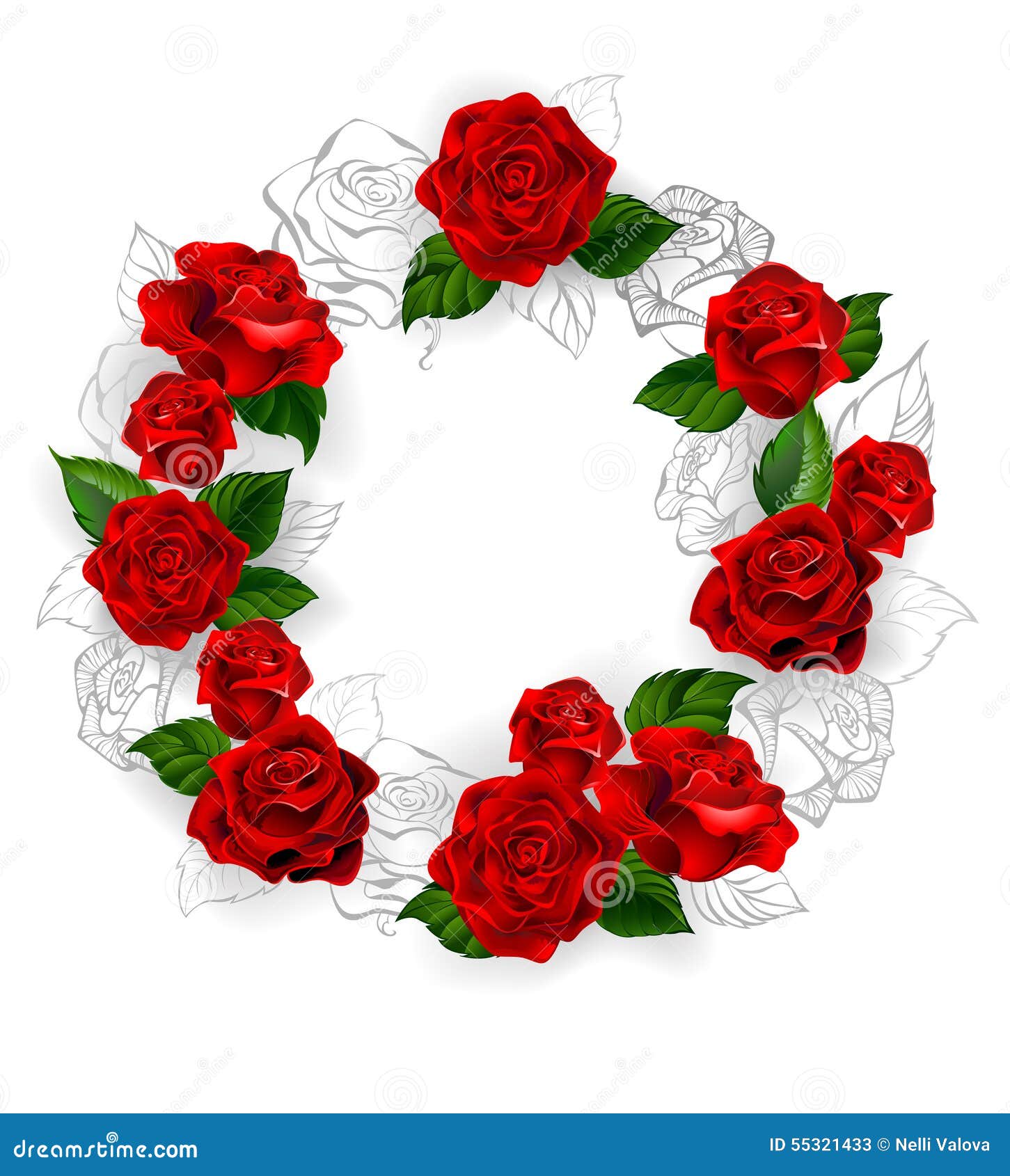 Circle of red roses stock vector. Illustration of blank - 55321433
