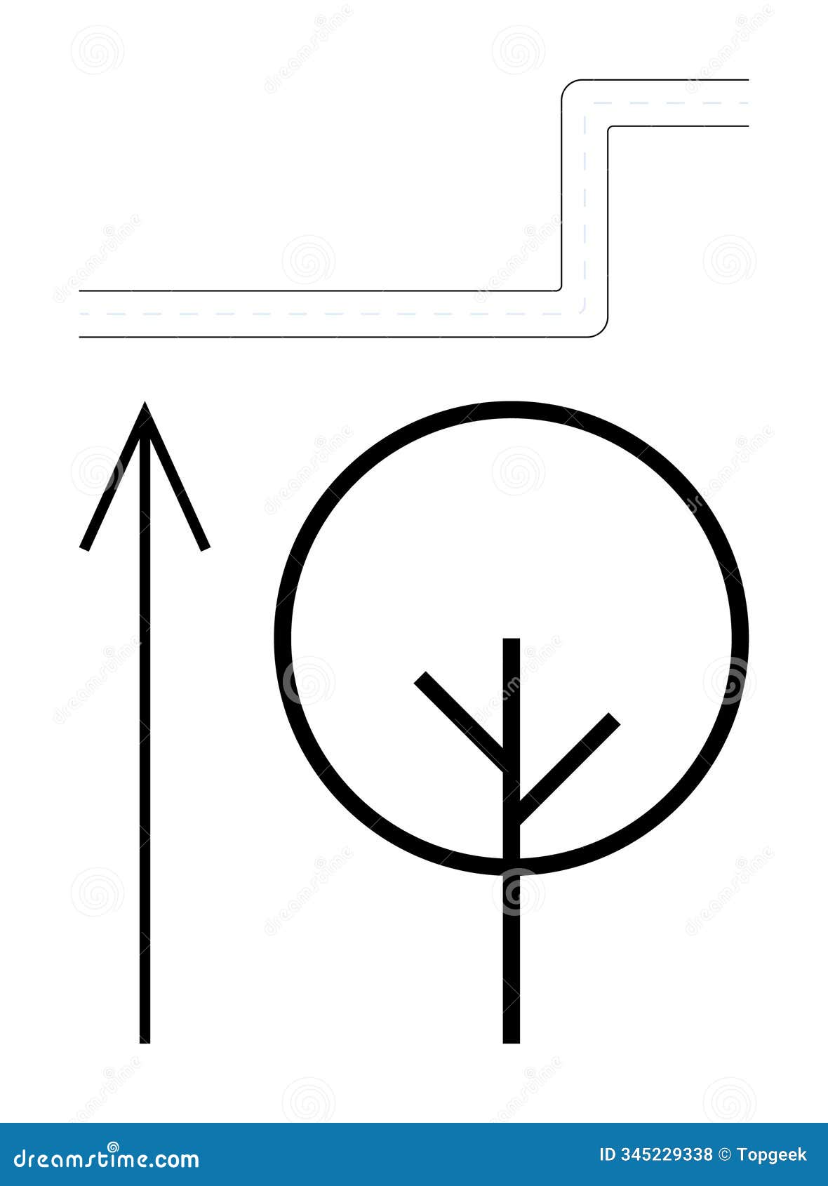 Minimalistic Geometric Line Art with a Circle, Arrow, Tree, and Right ...