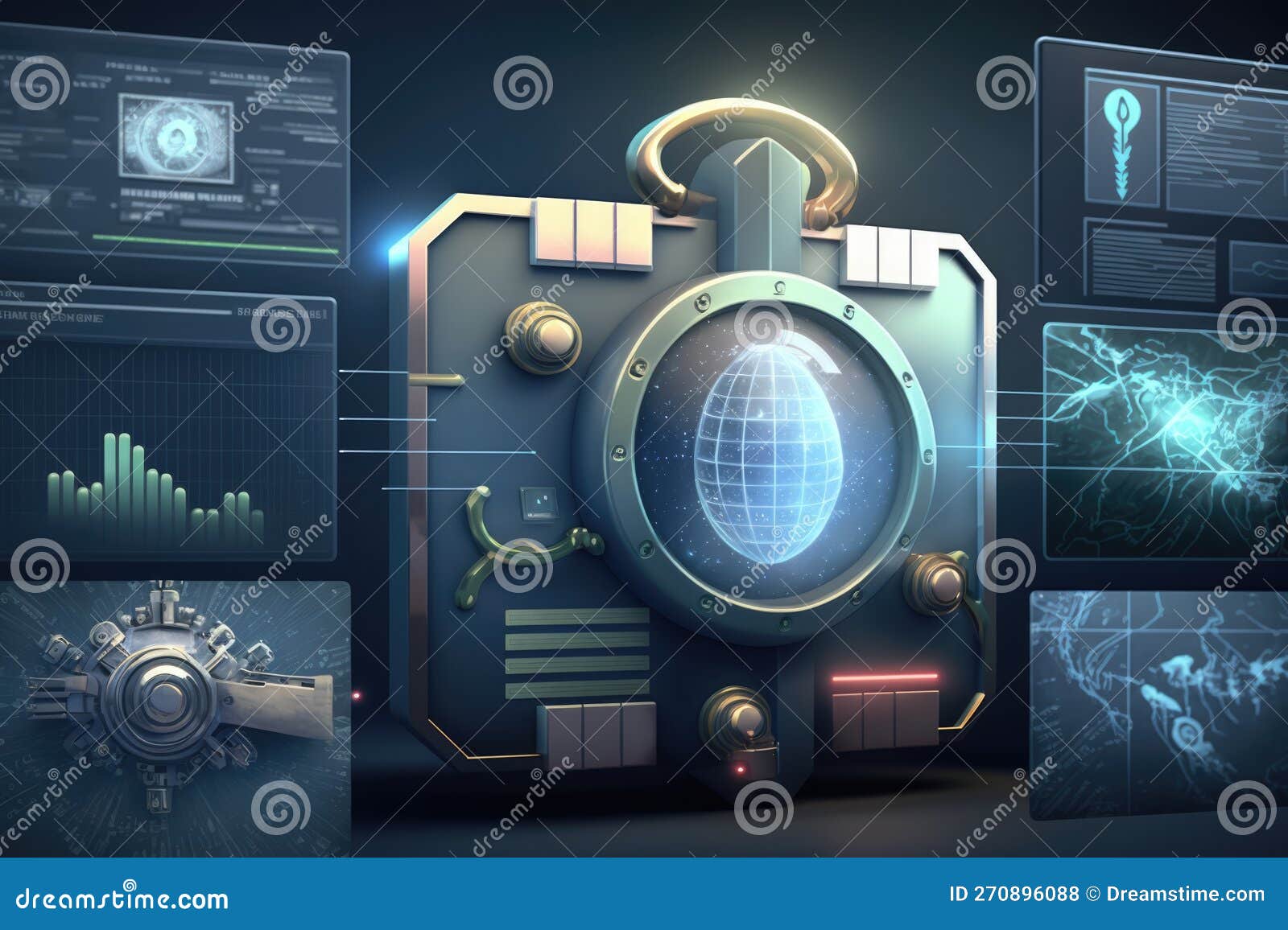 Circle and Screens with Data Processing and Circuit Board, Created ...