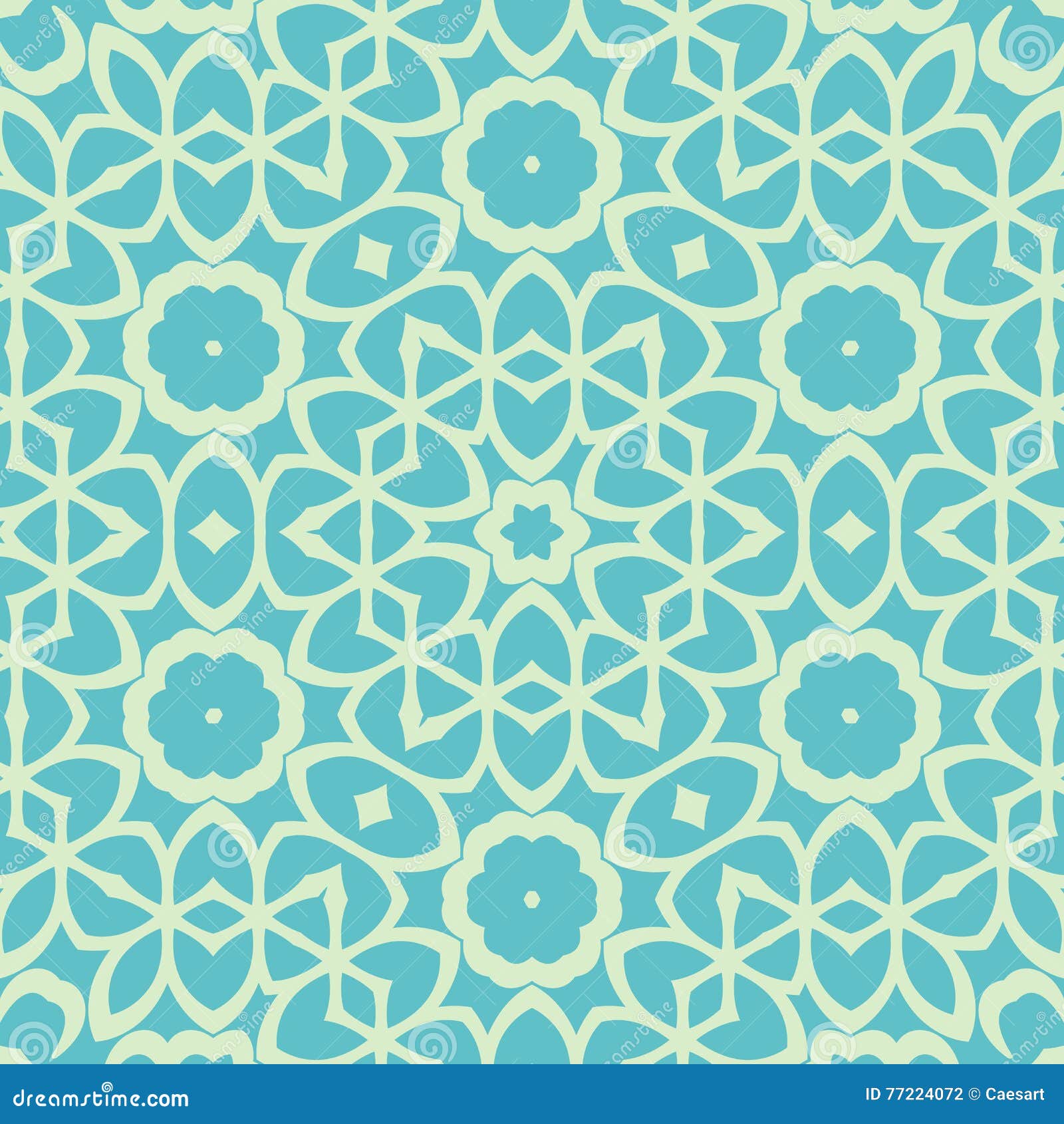Circle Seamless Ornamental Geometric Arabic Pattern on Blue Background ...
