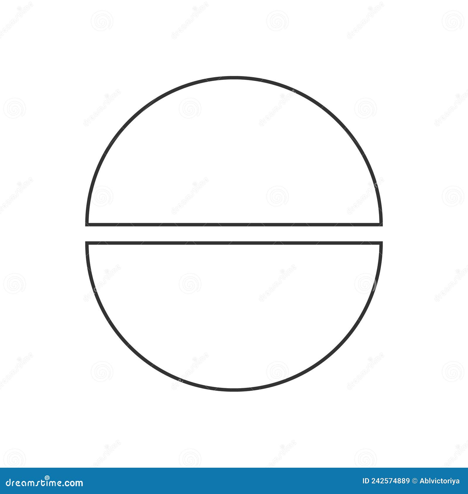 Circle Segmented into 2 Sections. Pie or Pizza Shape Cut in Two Equal ...