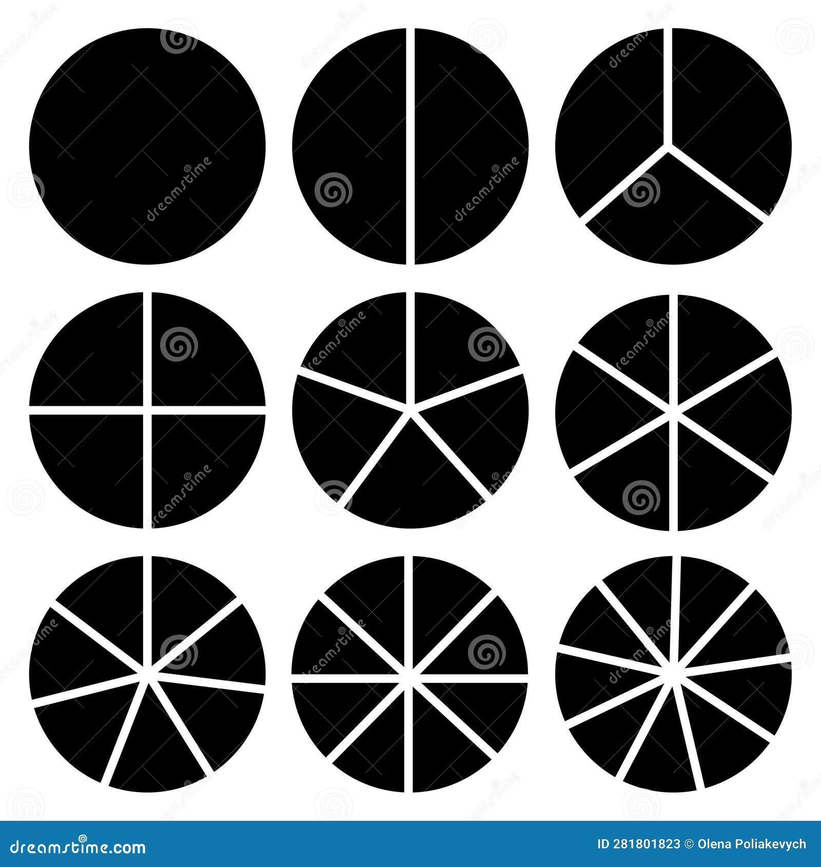 Circle Segments Set. Various Number of Sectors Divide the Circle on ...
