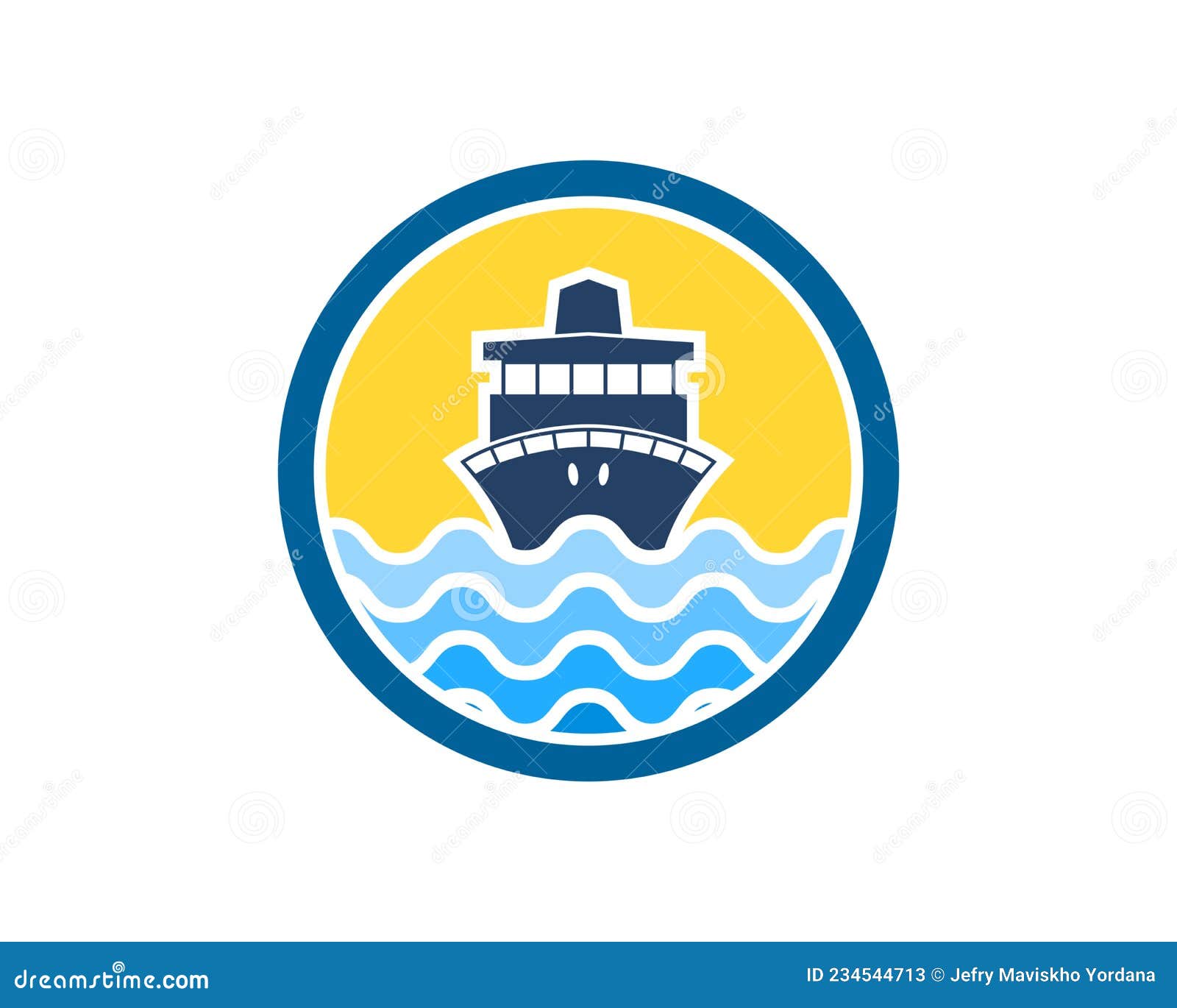 Circle Shape with Abstract Beach Wave and Cruise Ship Stock ...