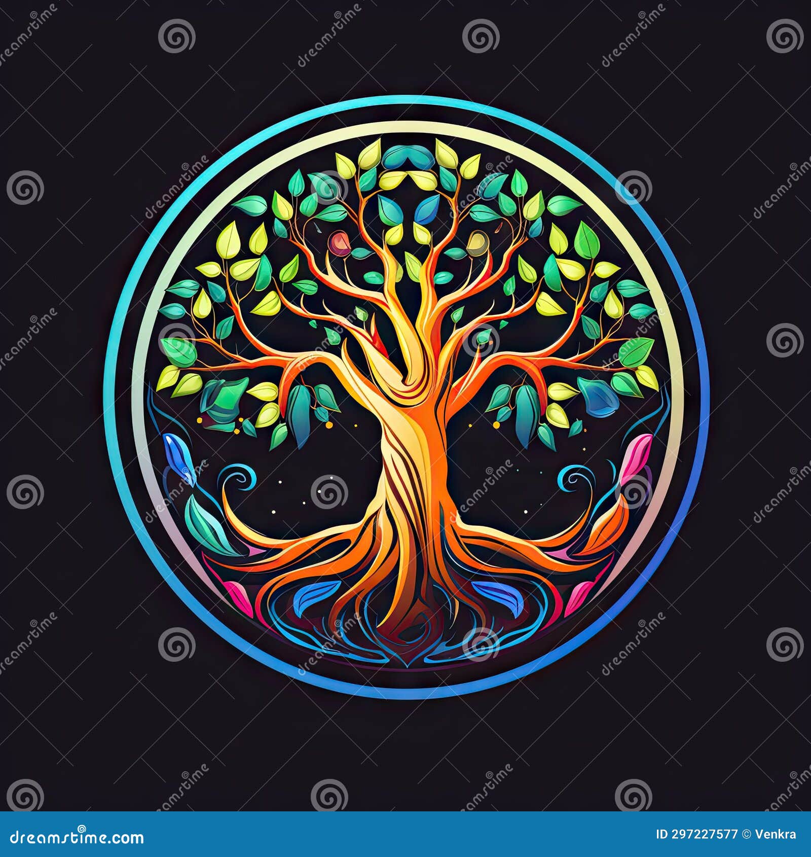 Circle Shape Ancient Tree of Life Logo Stock Image - Image of generated ...