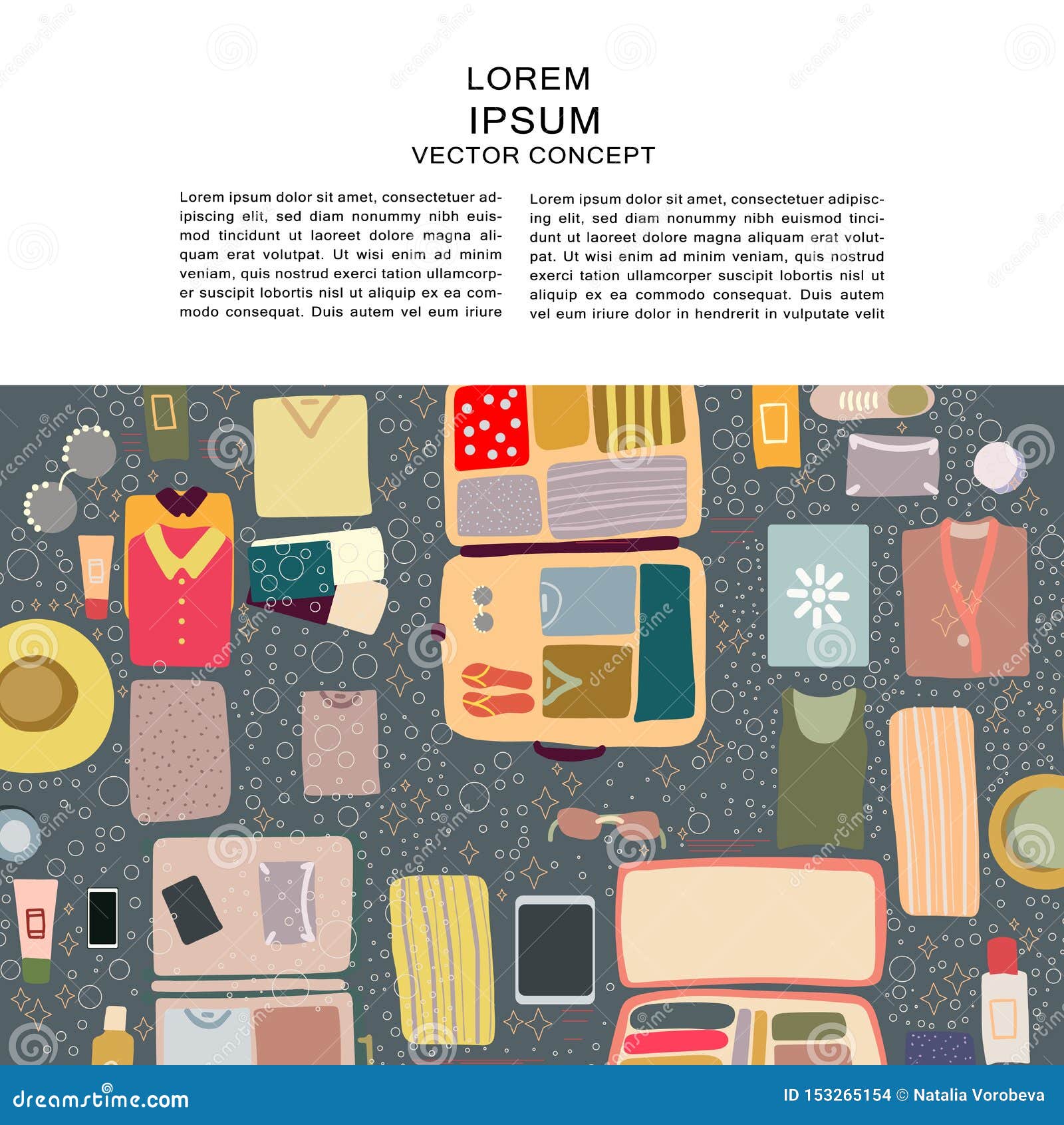 Circle Shape Border with Packed Luggage Items and Copy Space Stock ...