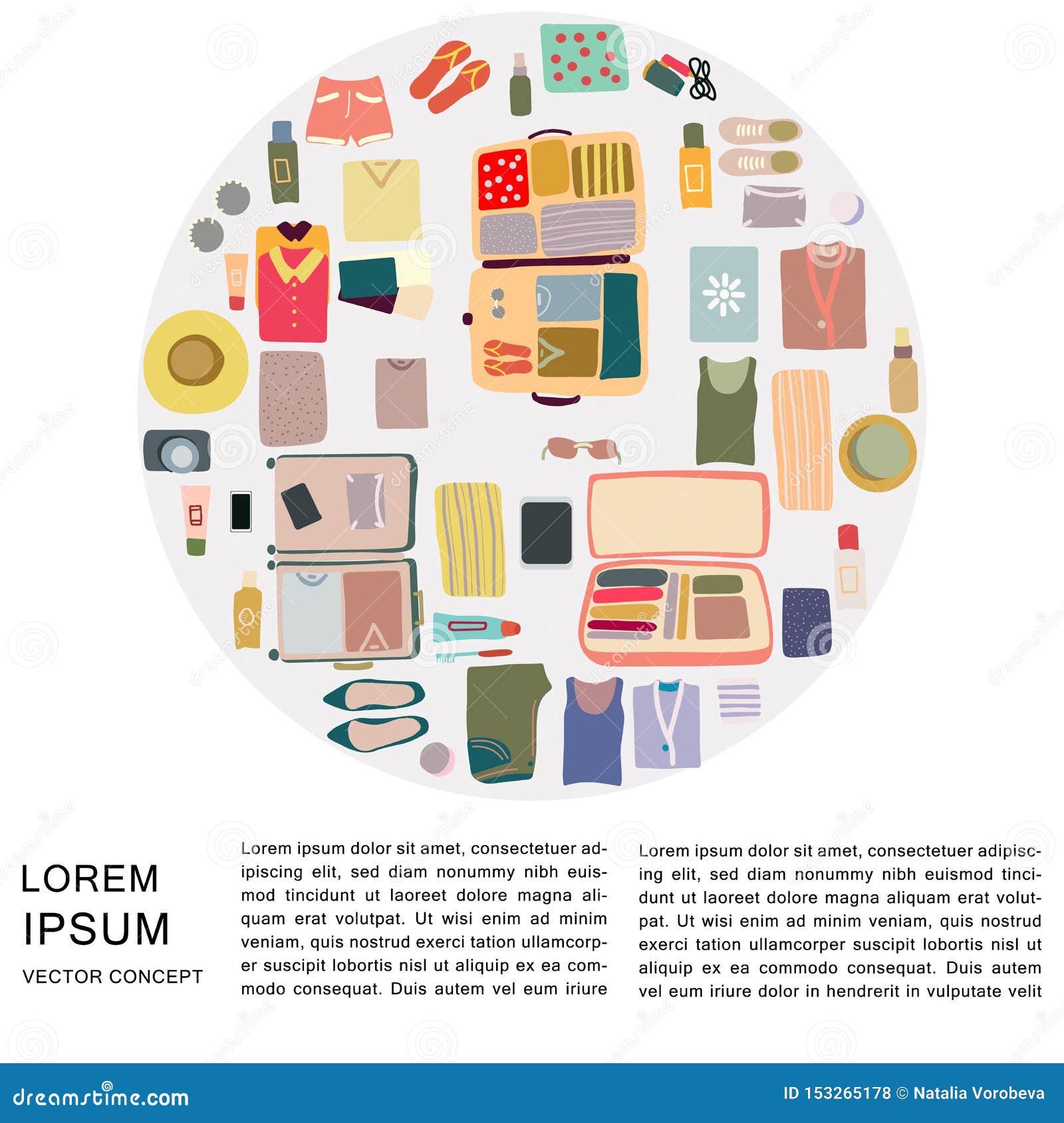 Circle Shape Border with Packed Luggage Items. Space for Text Stock ...