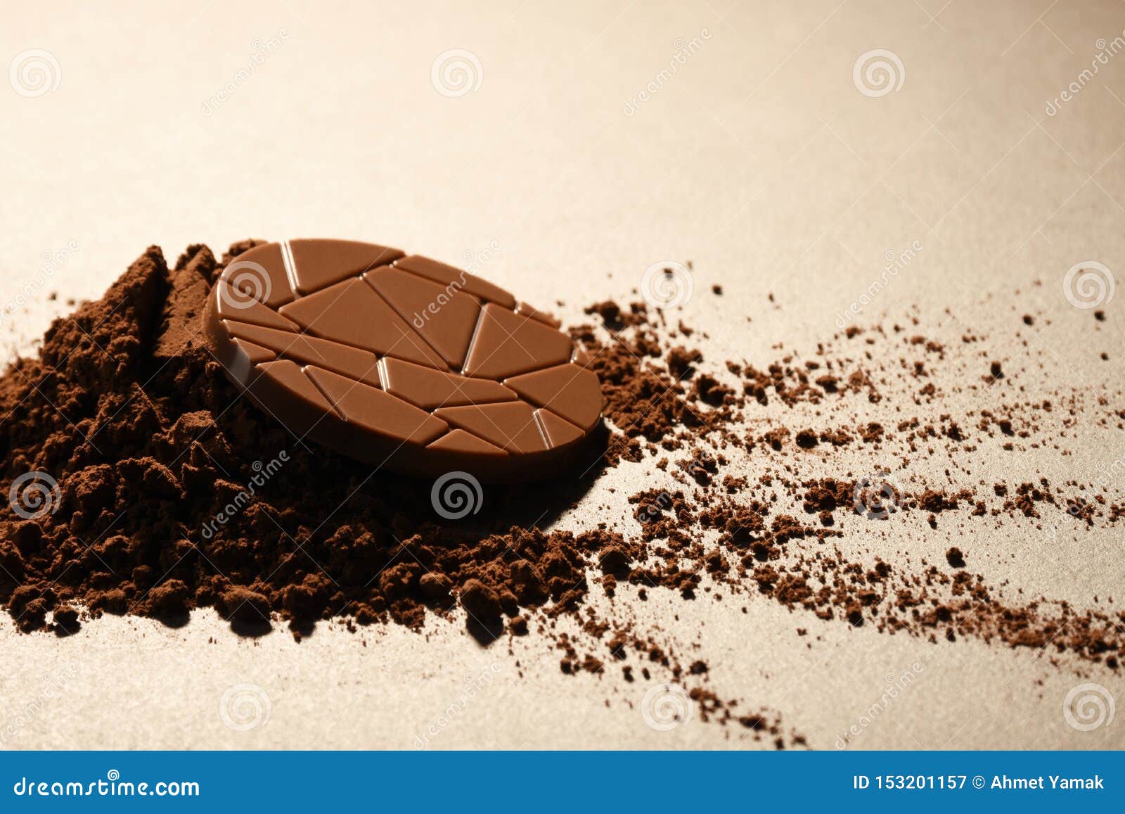 A Circle Shape Chocolate Bar on Cocoa Powder Stock Image - Image of ...