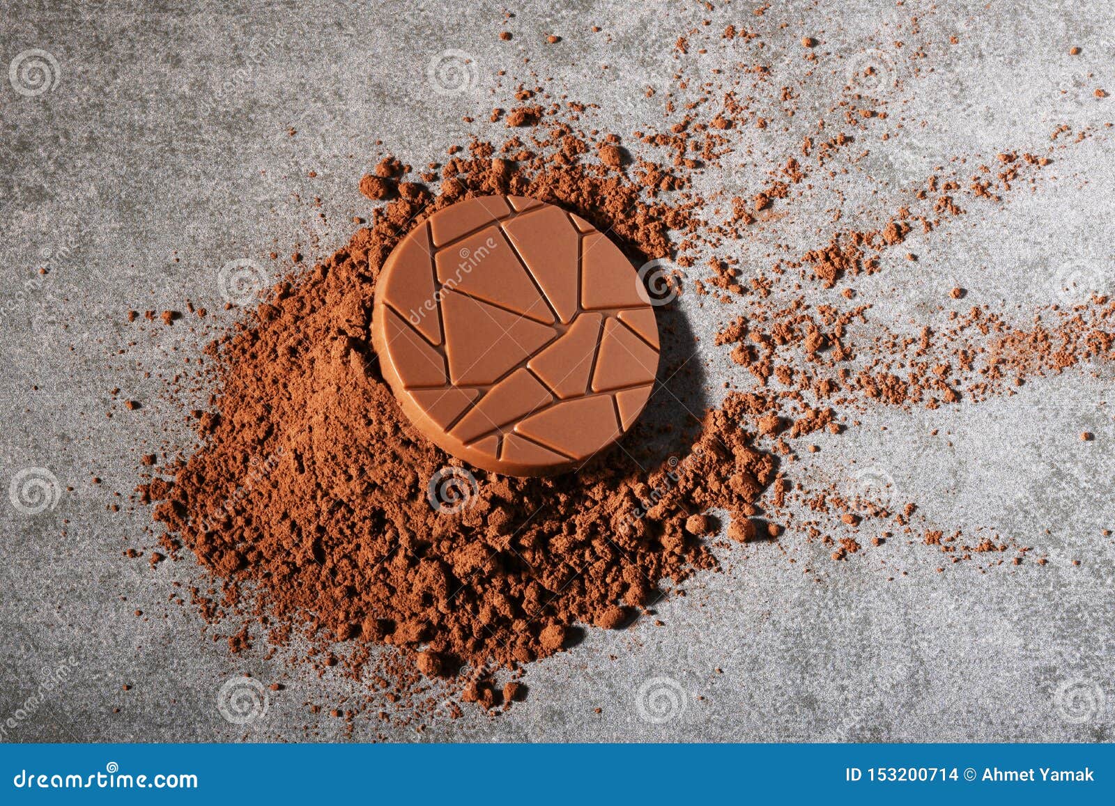 A Circle Shape Chocolate Bar on Cocoa Powder Stock Photo - Image of ...