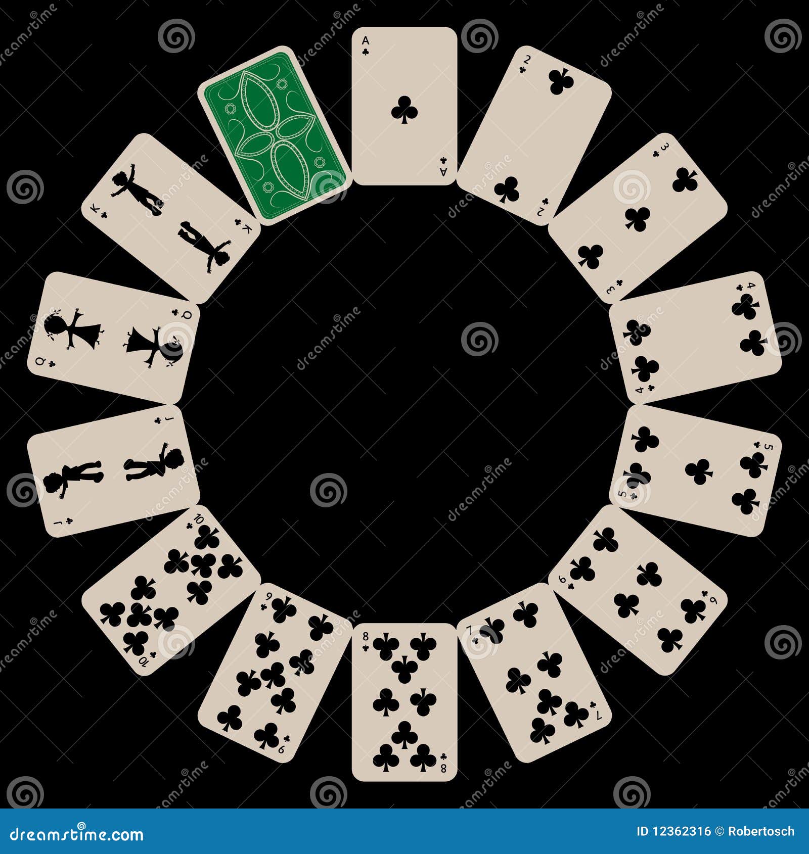 Circle Shape Clubs Playing Cards Isolated on Black Stock Vector ...