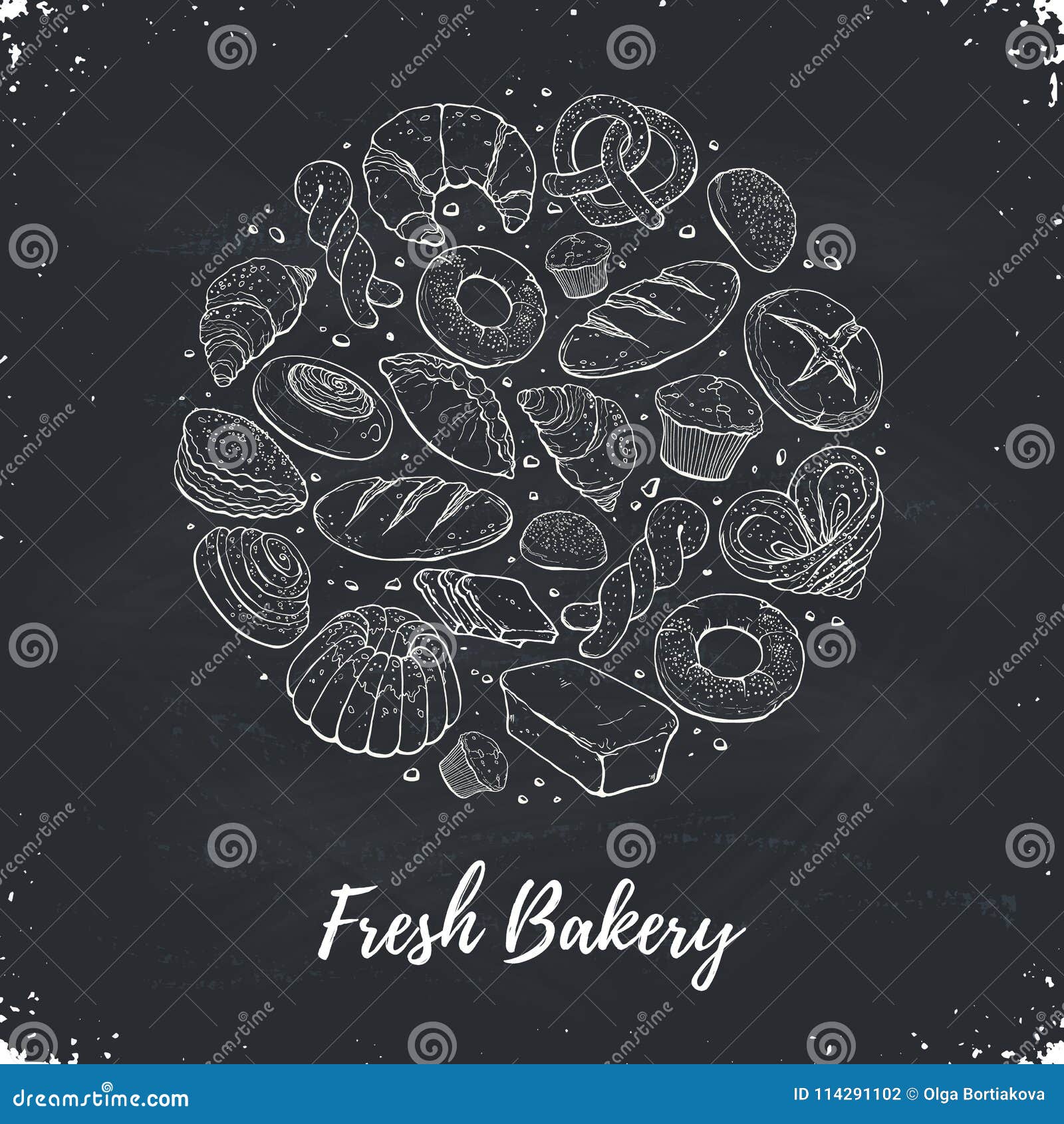 Fresh bread circle poster stock vector. Illustration of drawn - 114291102