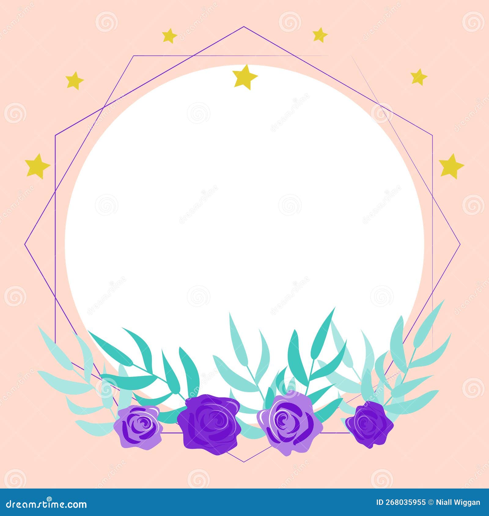 Circle Shape Orange Color. Text Frame Surrounded with Assorted Flowers ...